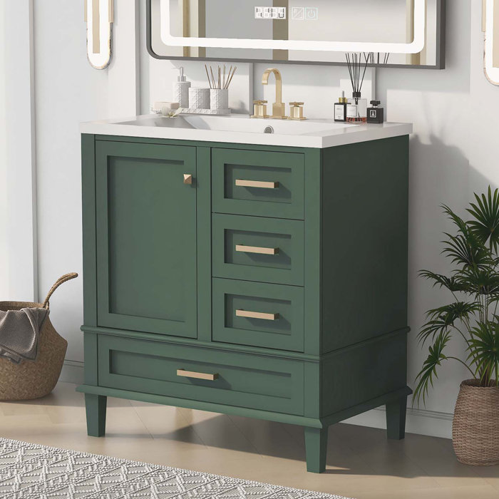 HOOSENG 30'' Single Bathroom Vanity with Solid Wood Top | Wayfair