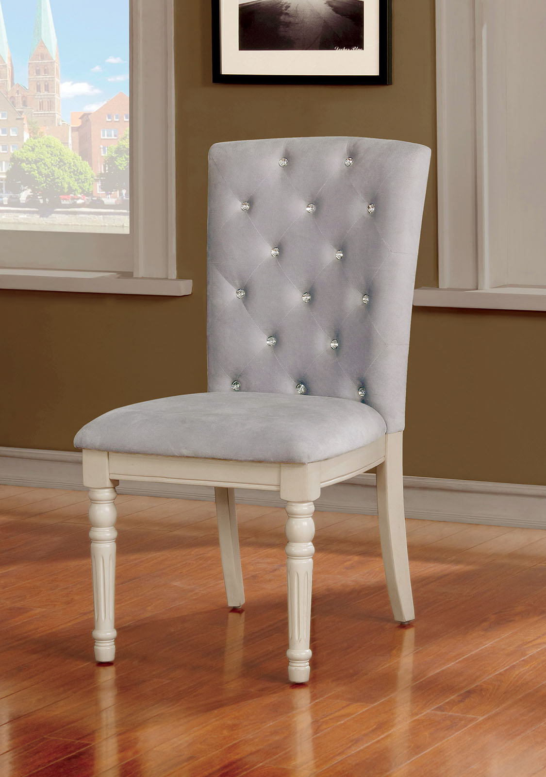 Ophelia & Co. Cartley Button Tufted Solid Wood Side Chair in Gray/White ...
