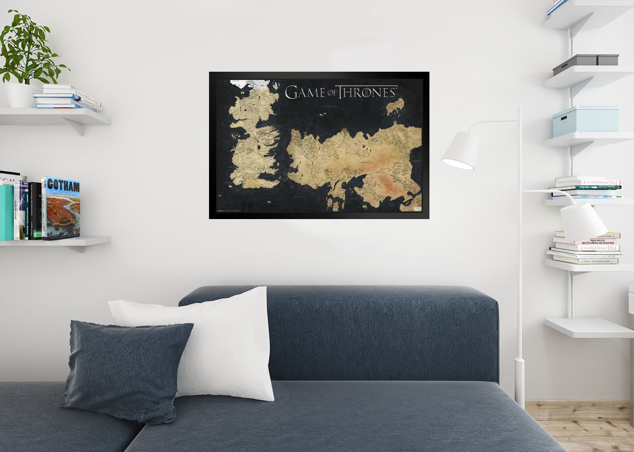 17 Stories " Game Of Thrones Westeros Essos Map Black Wood Framed ...