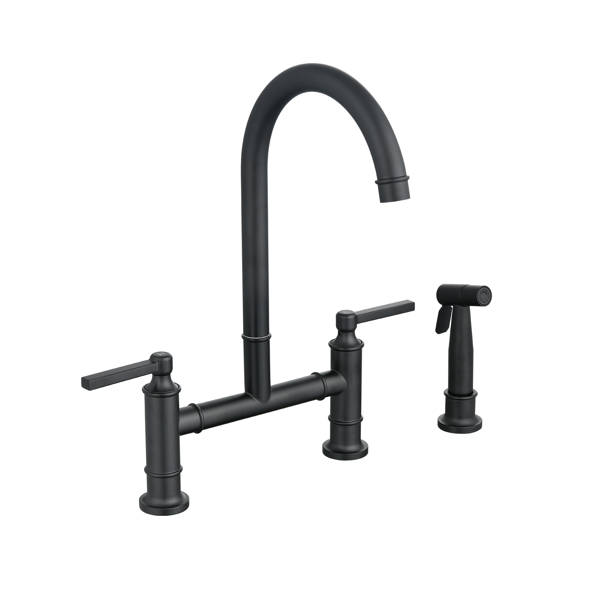 Selected Bridge Double Handles Kitchen Faucet With Side Spray & Reviews ...