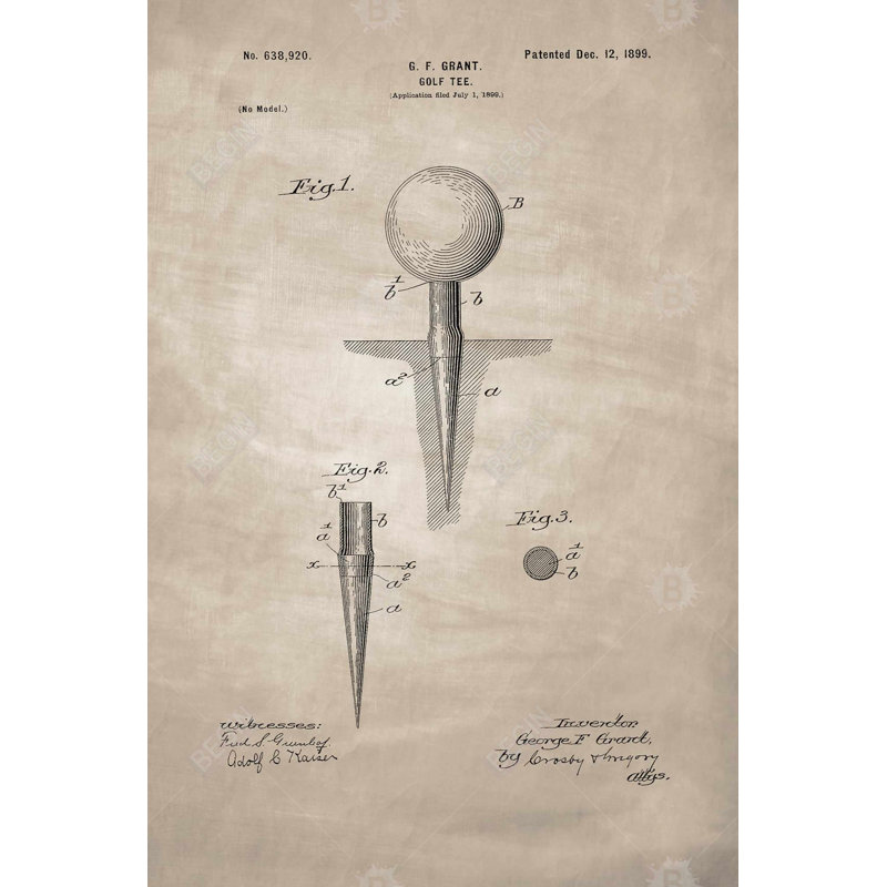 17 Stories " Beige Blueprint Of Golf Tee " on Canvas | Wayfair