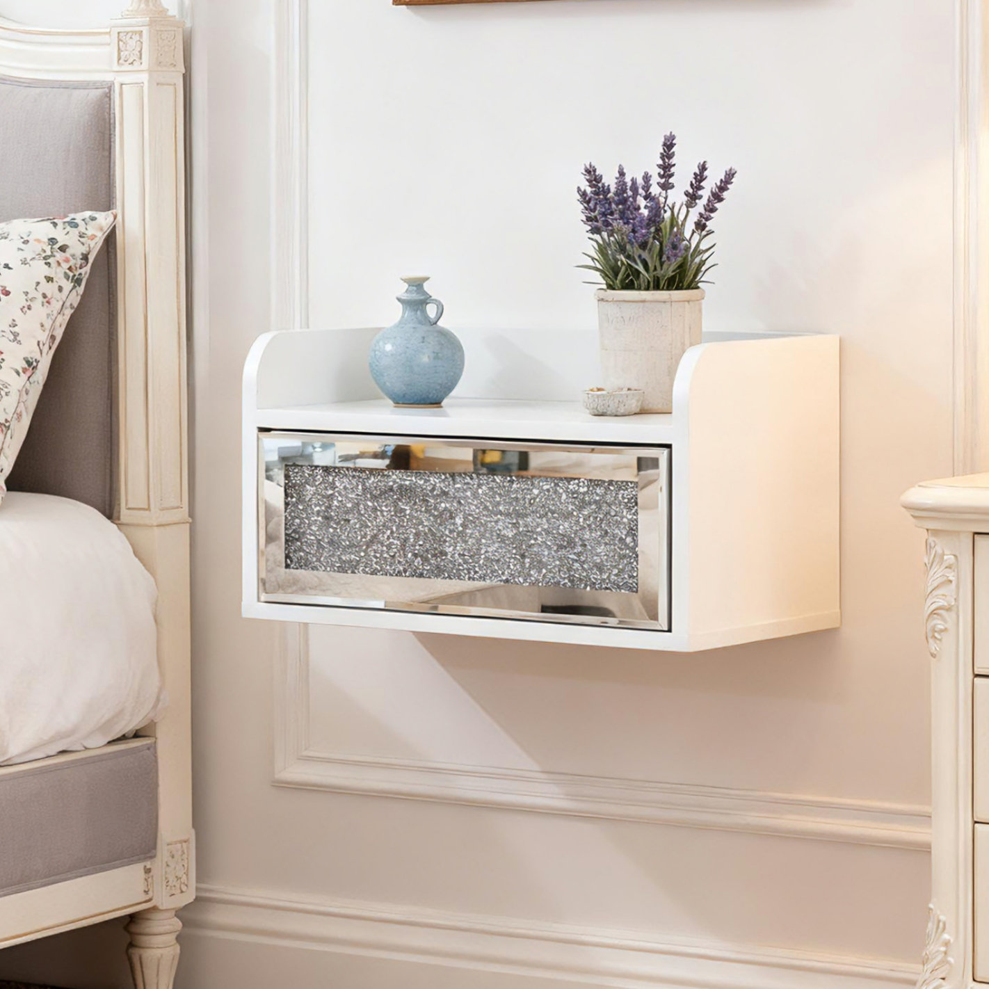 Blue Elephant Jasmic 42CM Floating Wood Bedside Table With Wall Mount ...