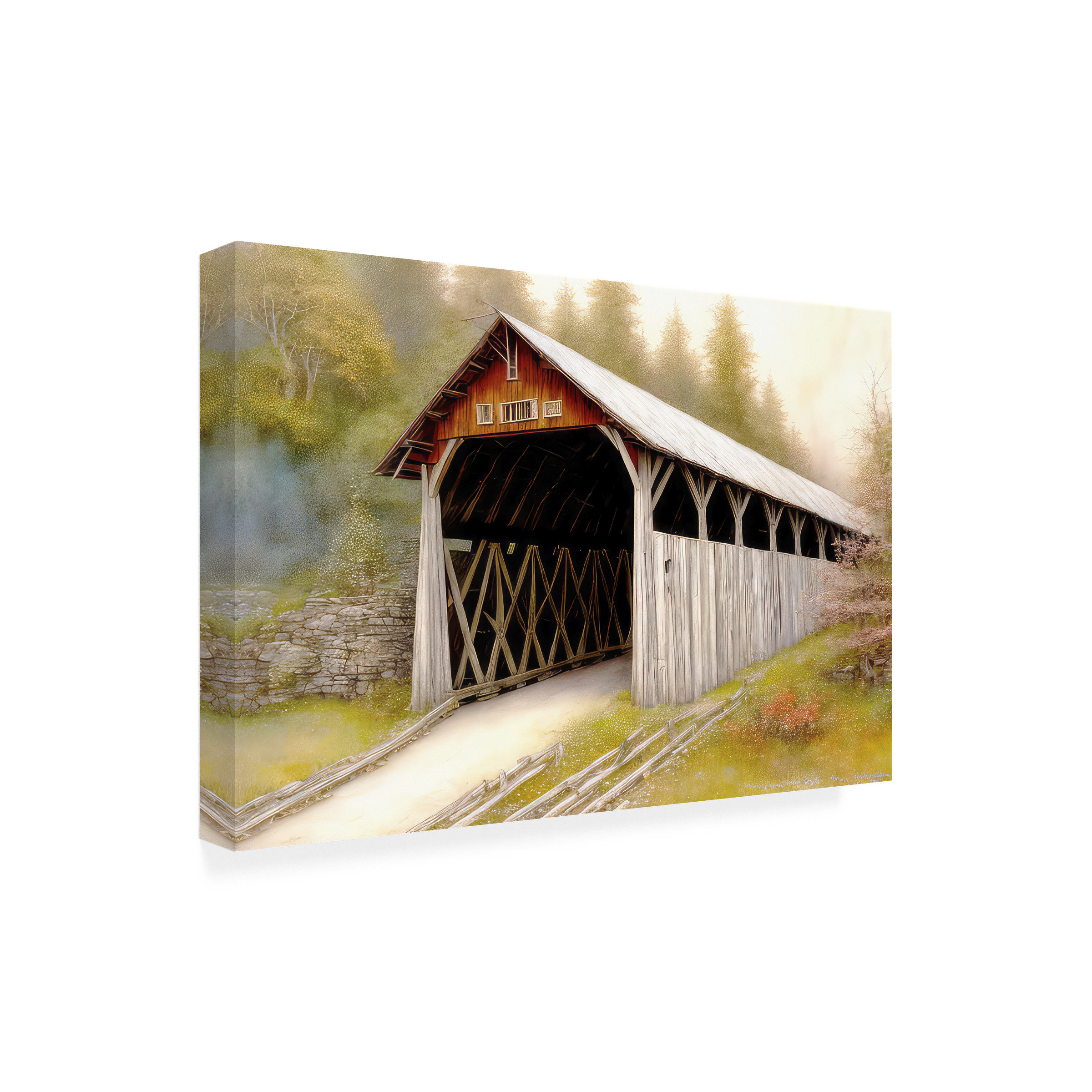 August Grove® Footeprint Art Quaint Country Bridge Canvas Art | Wayfair