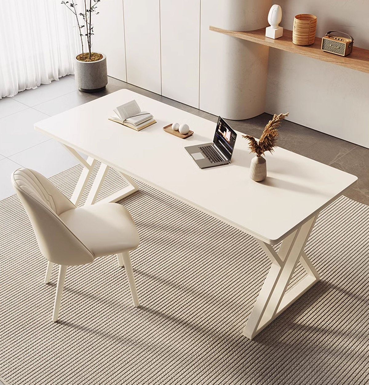 Orren Ellis Luxury Cream-Style Sintered Stone Tabletop Office Desk ...
