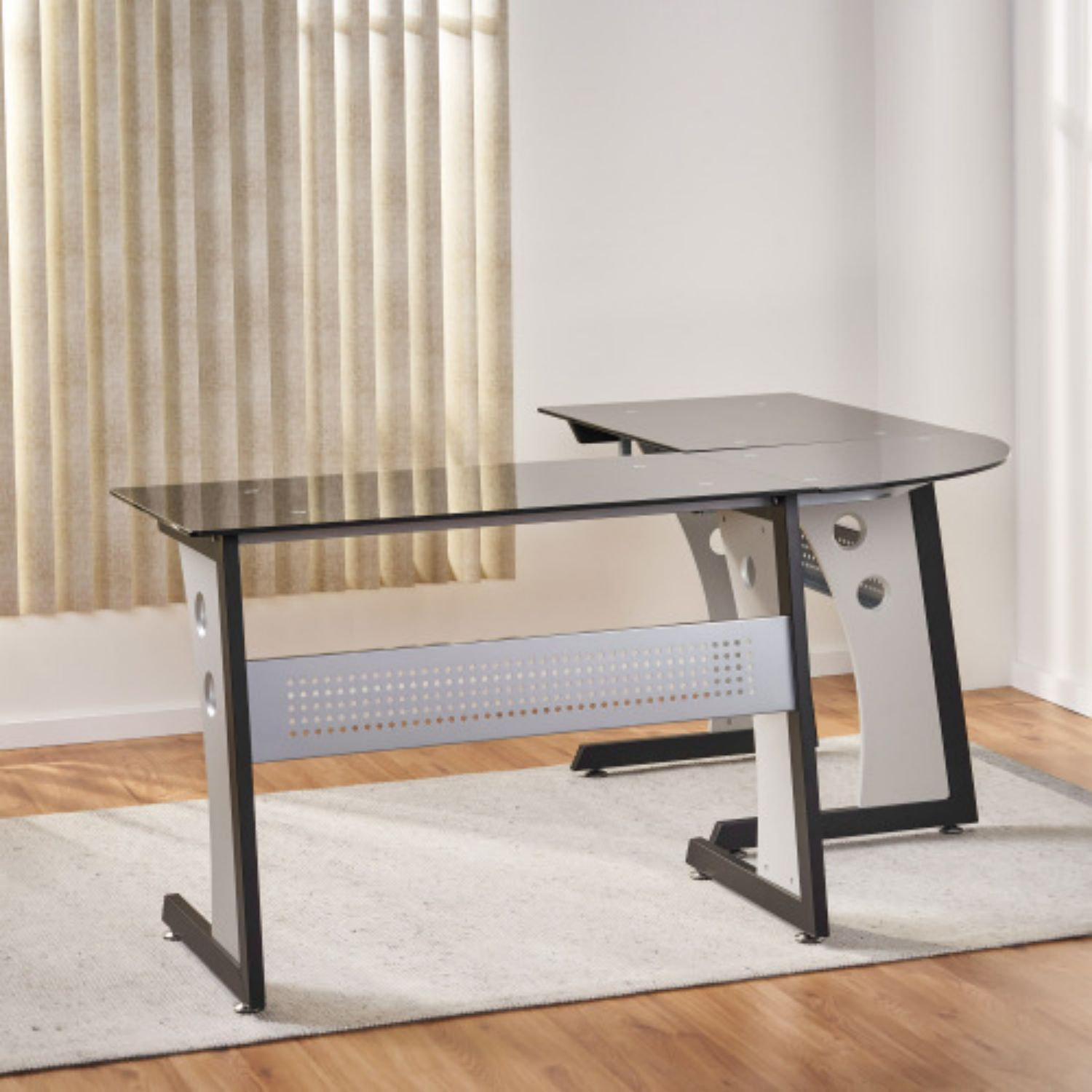 Rebrilliant L SHAPE GLASS OFFICE DESK - Wayfair Canada