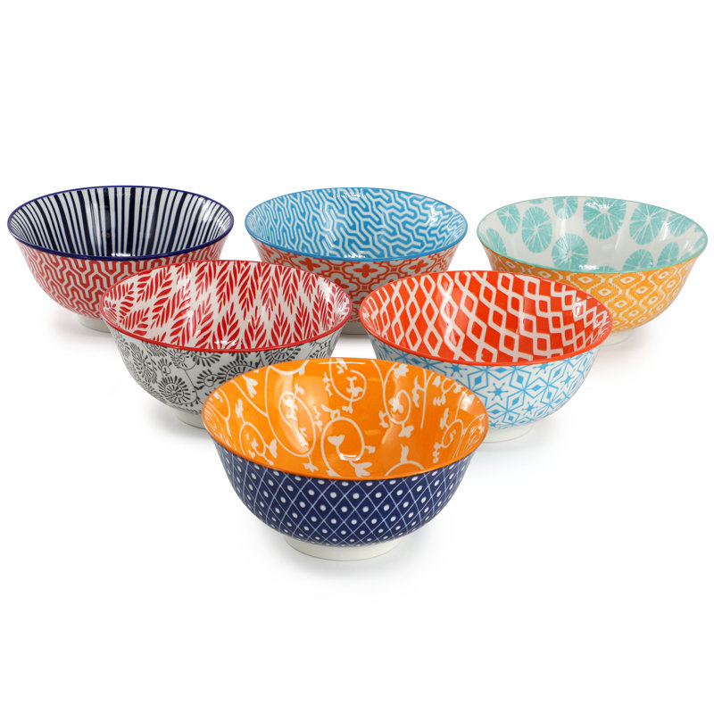 Winston Porter Terra 6 Piece Assorted Design 20oz Porcelain Footed Bowl ...
