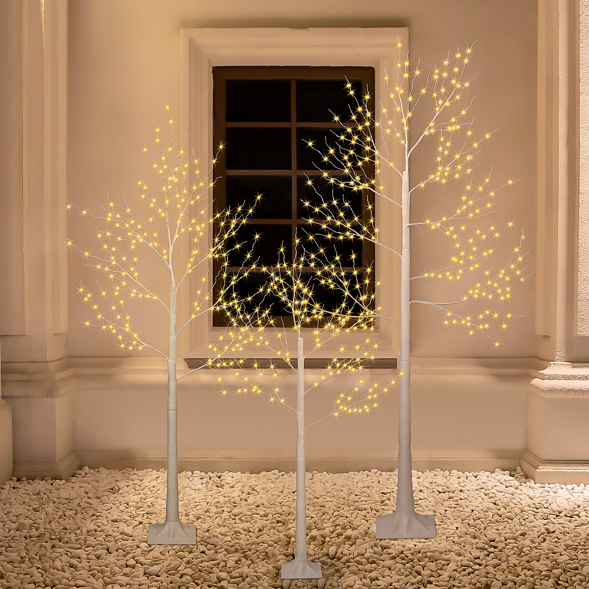 The Holiday Aisle® Lighted Birch Tree, Pack of 3, 4FT&5FT&6FT Birch ...