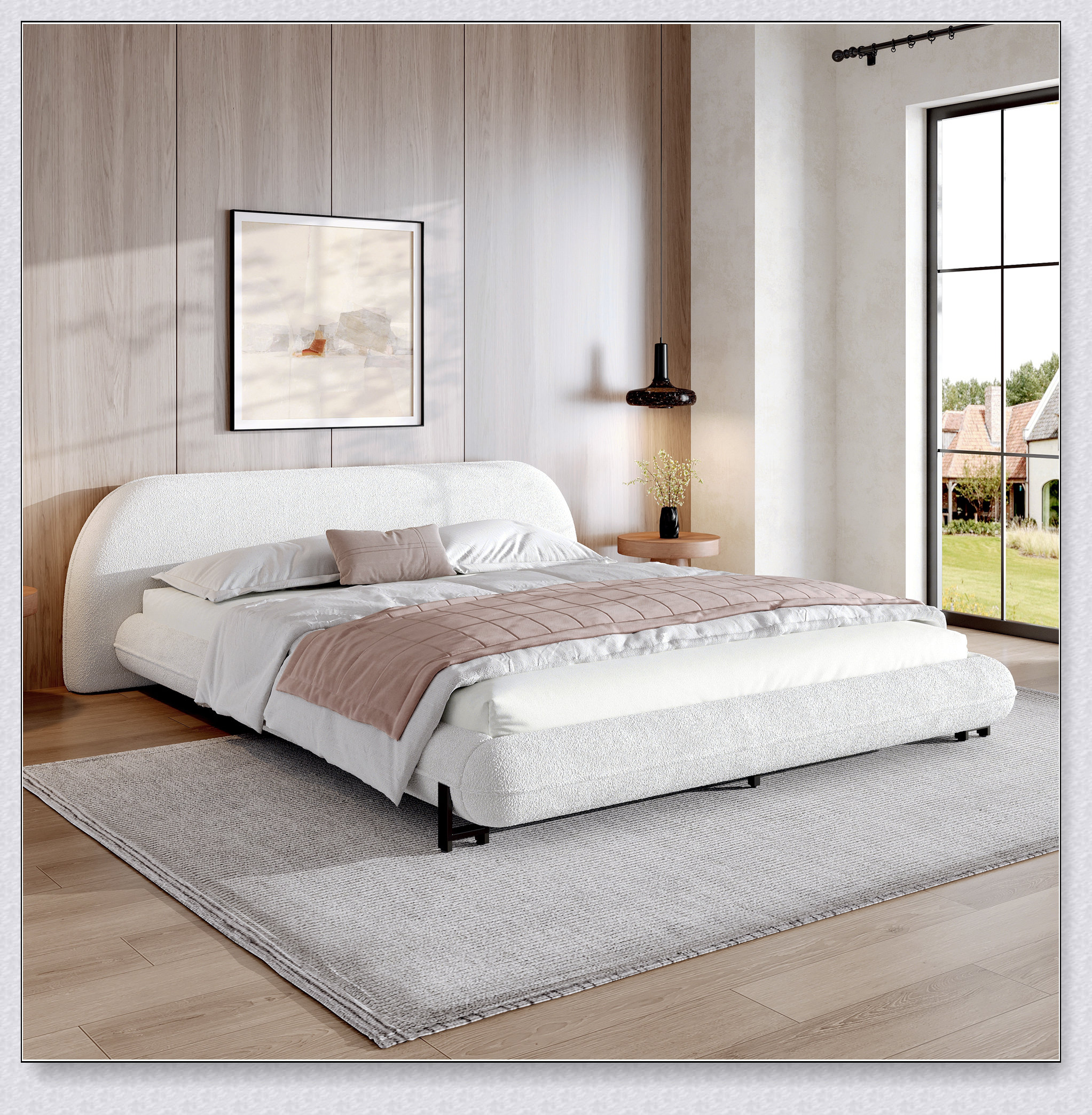 Latitude Run® Bed Frame with Boucle Fabric, Upholstered Platform Bed ...