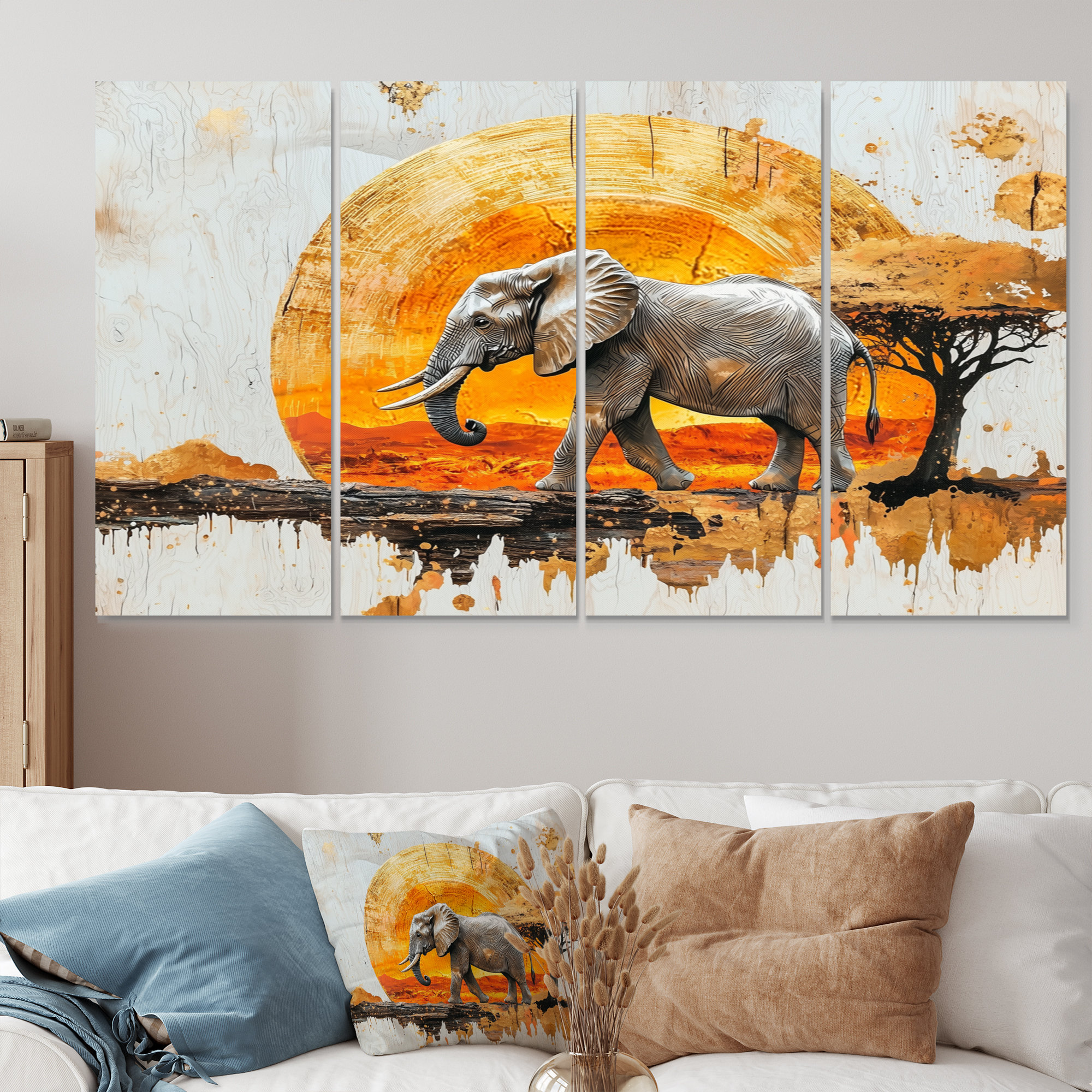 Latitude Run® Elephants At Sunset Whisper Of The Wild II - Elephant Animal Wall Art - Modern ...
