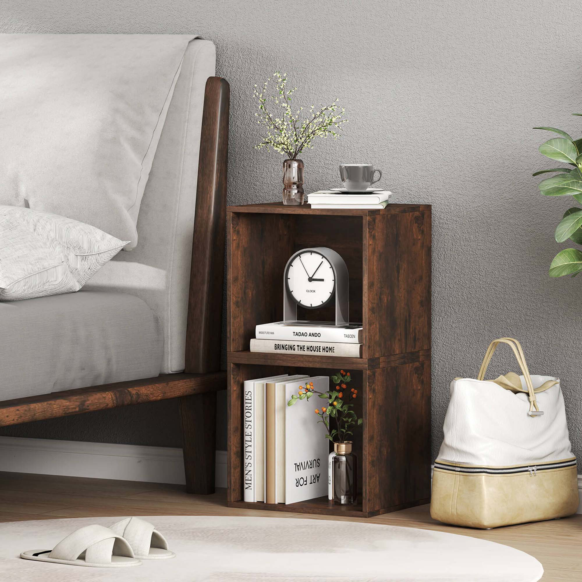 Ebern Designs 2 PCS Wooden Cube Storage Organizer Stackable Open Book ...