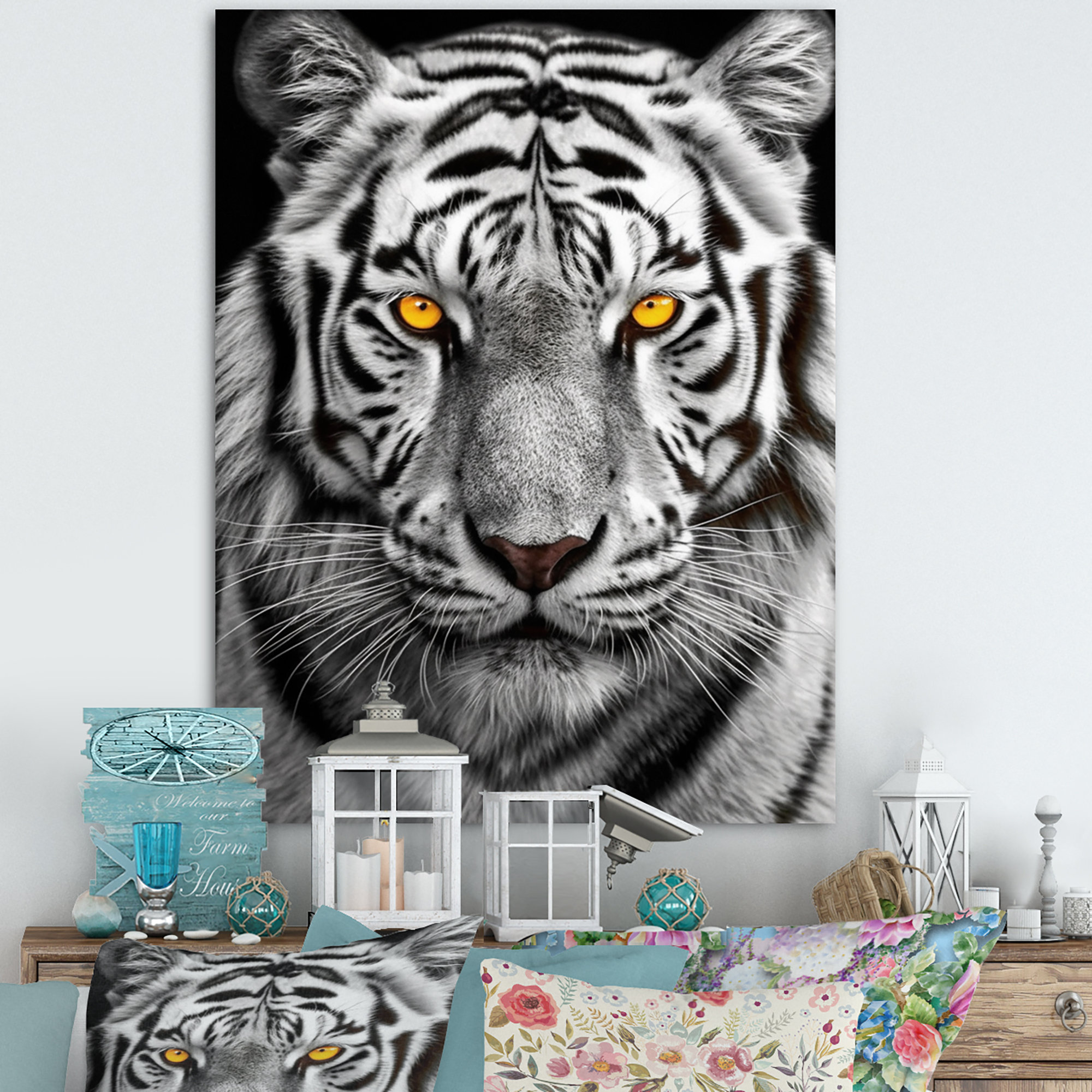 Ebern Designs Fierce White Tiger I - Print on Canvas | Wayfair