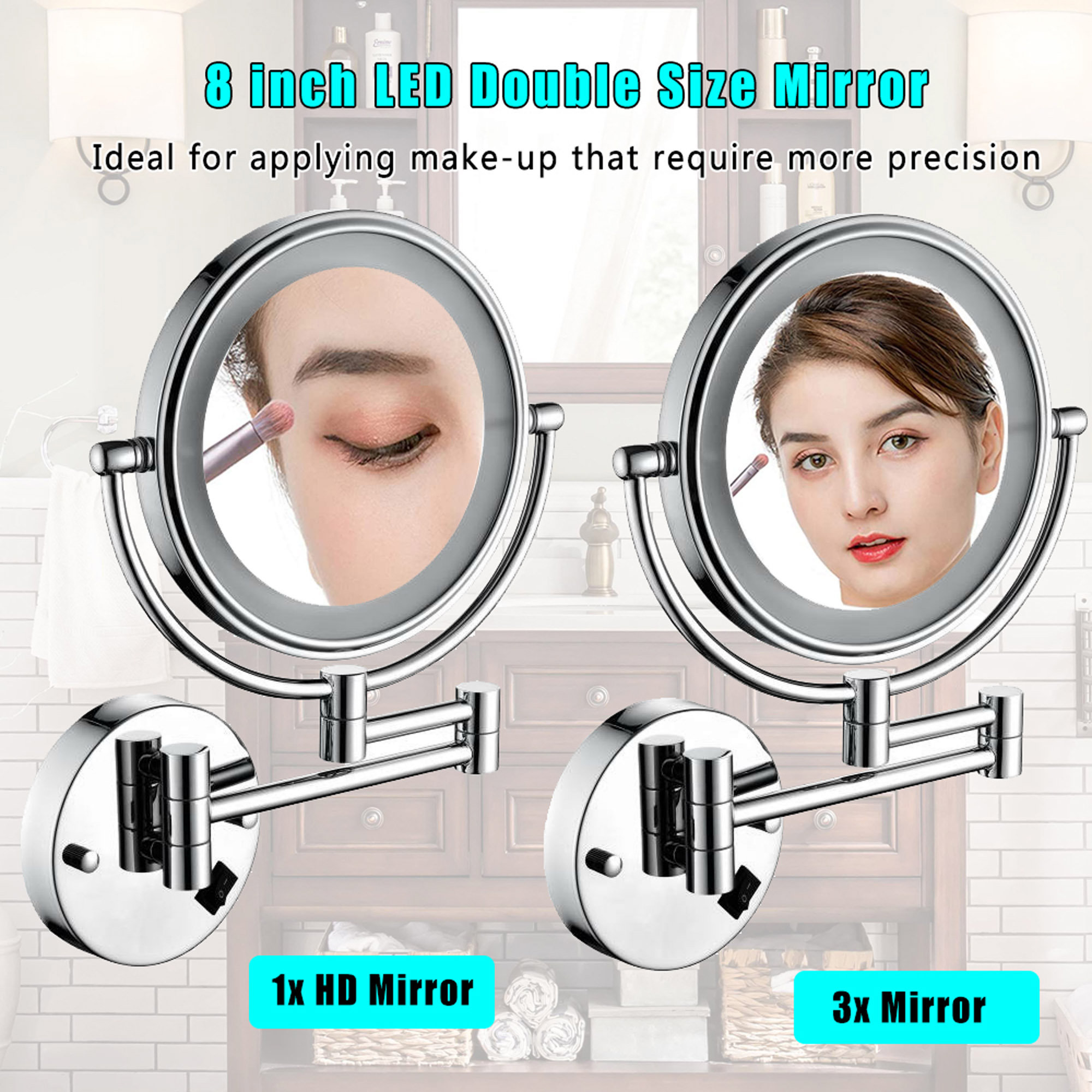 Symple Stuff 8 Inch LED Wall Mount Two-Sided Magnifying Makeup Vanity ...