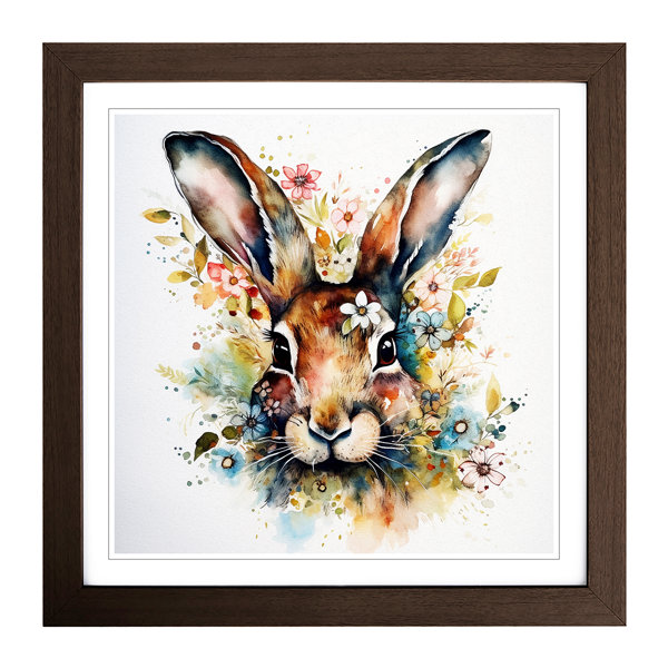 Brambly Cottage Hare Floral Art - Single Picture Frame Print on Wood ...