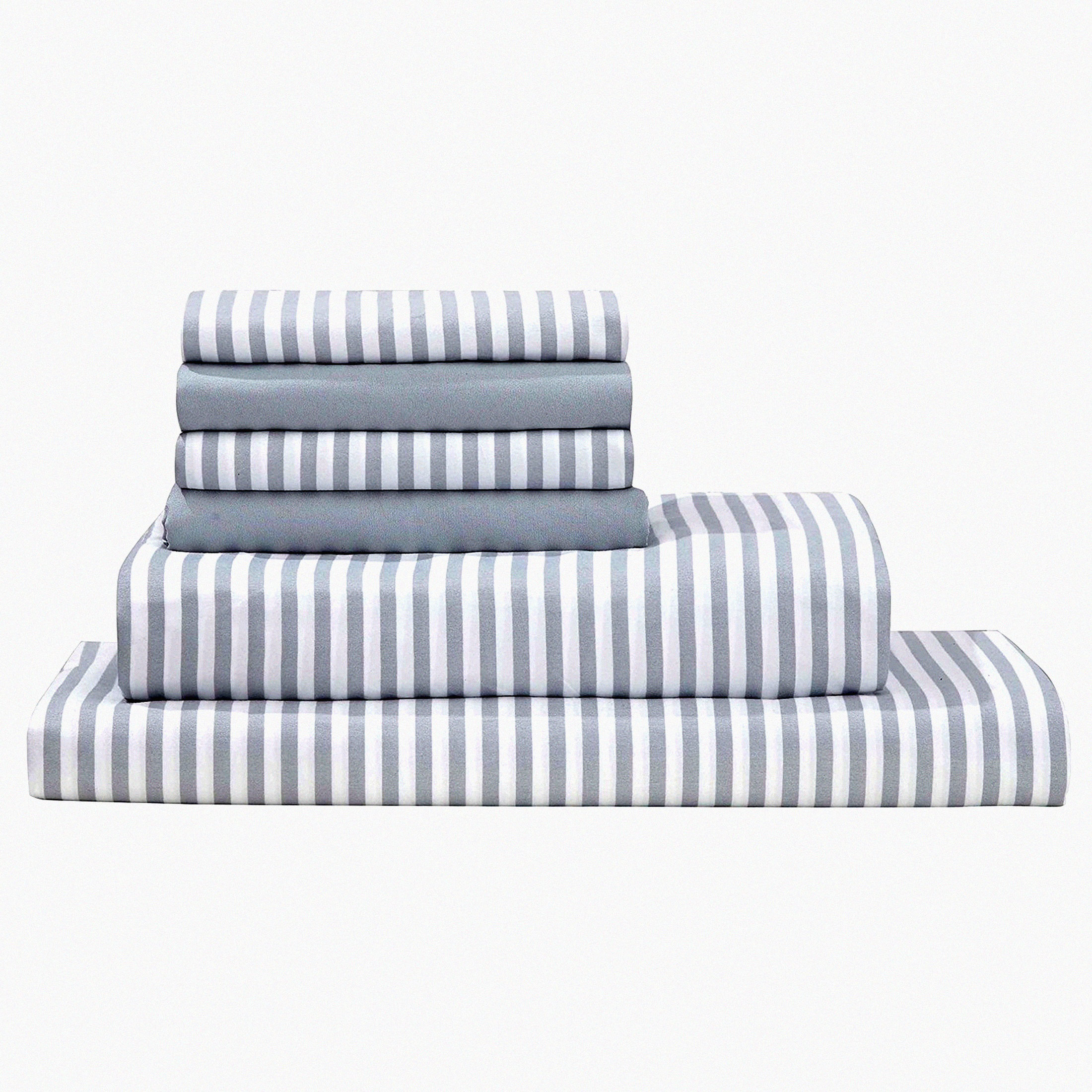 BRBCA Cool Gray Striped Bed Sheet Set - 6 Piece Size Sheets | Wayfair