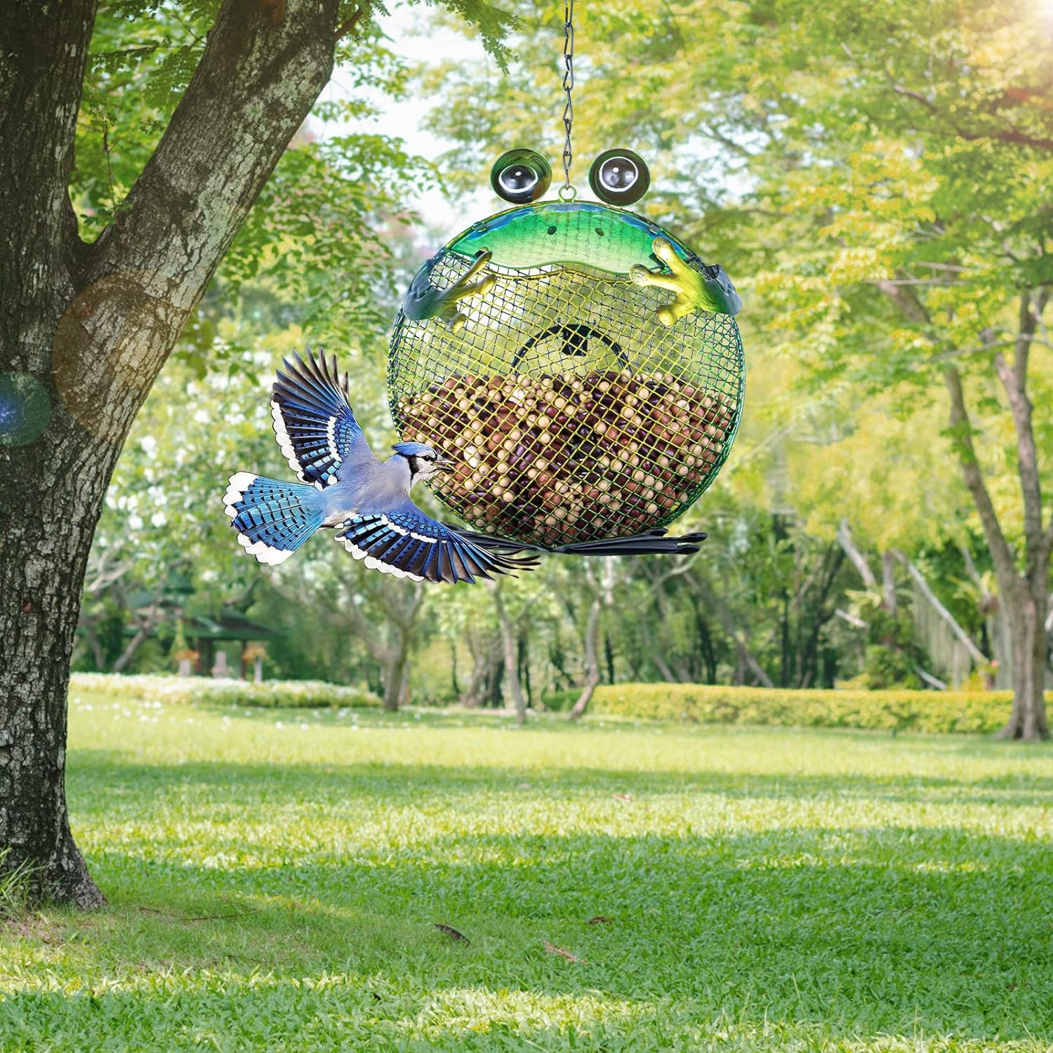 Arlmont & Co. 9.5 Inch Wild Bird Feeder - Outdoor Hanging Frog Metal ...