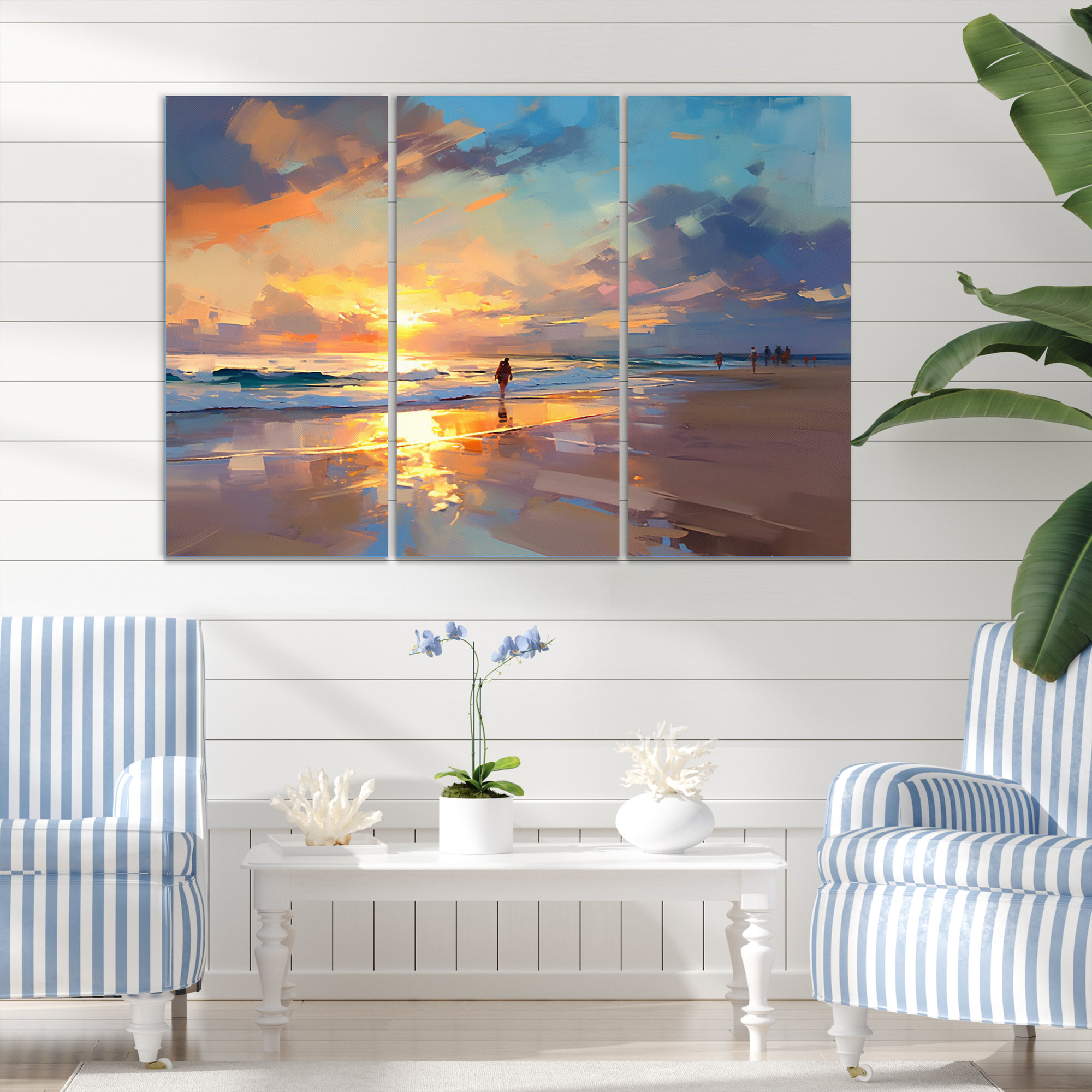 Design Art Sunset Serenity By Ocean In Tender Pink & Blue - Beach ...