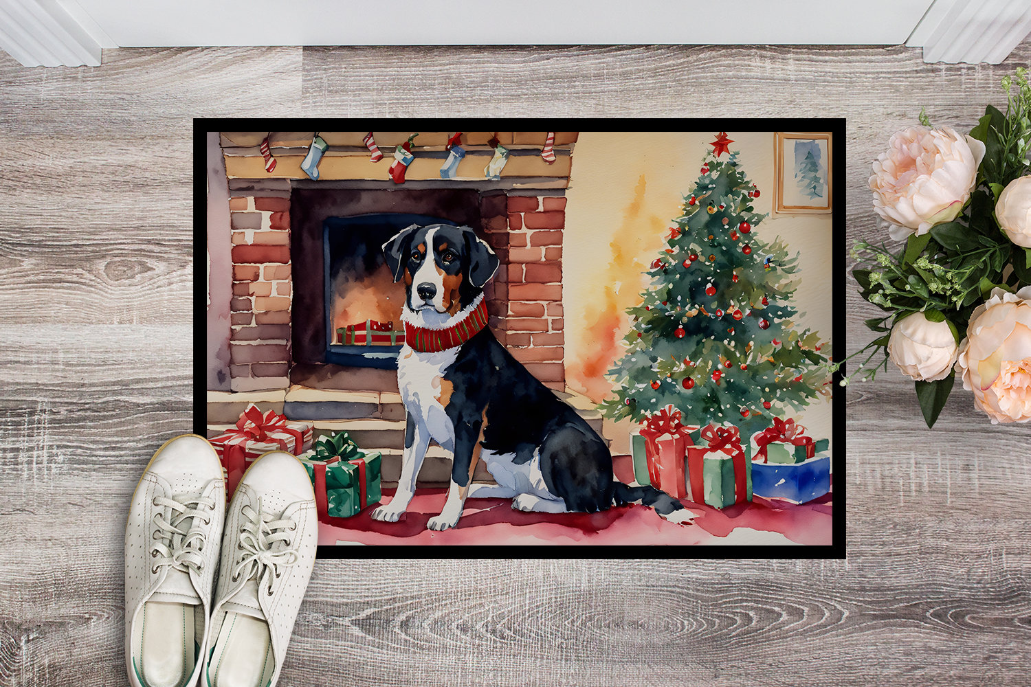 The Holiday Aisle® Appenzeller Sennenhund Cozy Christmas Doormat ...