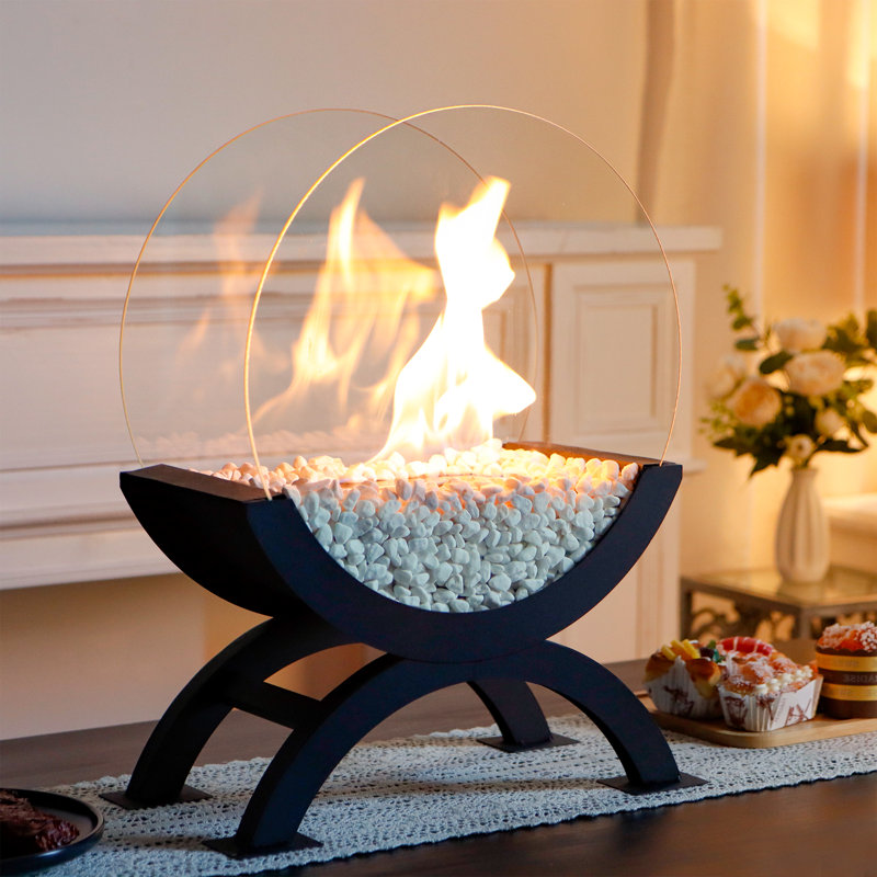 JHY DESIGN Round Glass Large Tabletop Fireplace 19" H Portable Fire ...