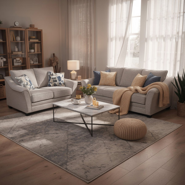 Benjara Kito 2Pc Living Room Sofa Set, Modern Sloped Arms, Light Gray ...