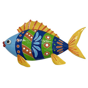 Beachcrest Home™ Colorful Enameled Striped Metal Fish Wall Plaque Wall ...
