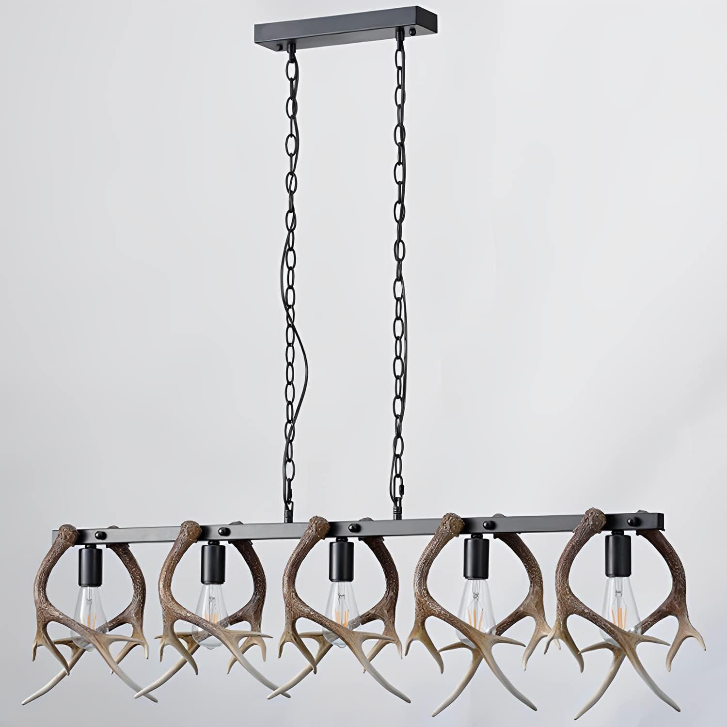 Foundry Select 5-Light Linear Antler Chandeliers Farmhouse Retro Pendant Lights Faux Resin Deer ...