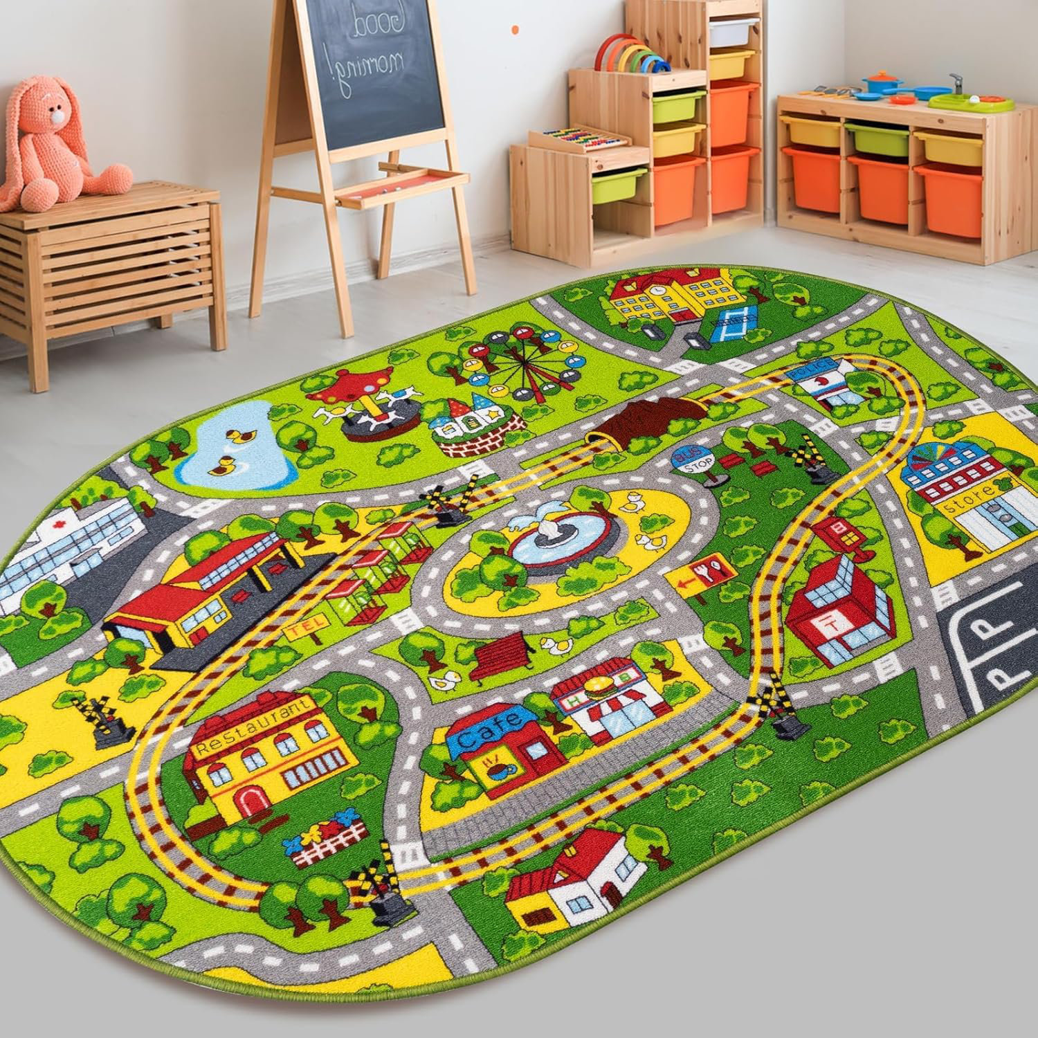 MAGBIX Train Car Rug For Kids-Kids Road Rug-Car Area Rug-Oval Rug-Kids ...