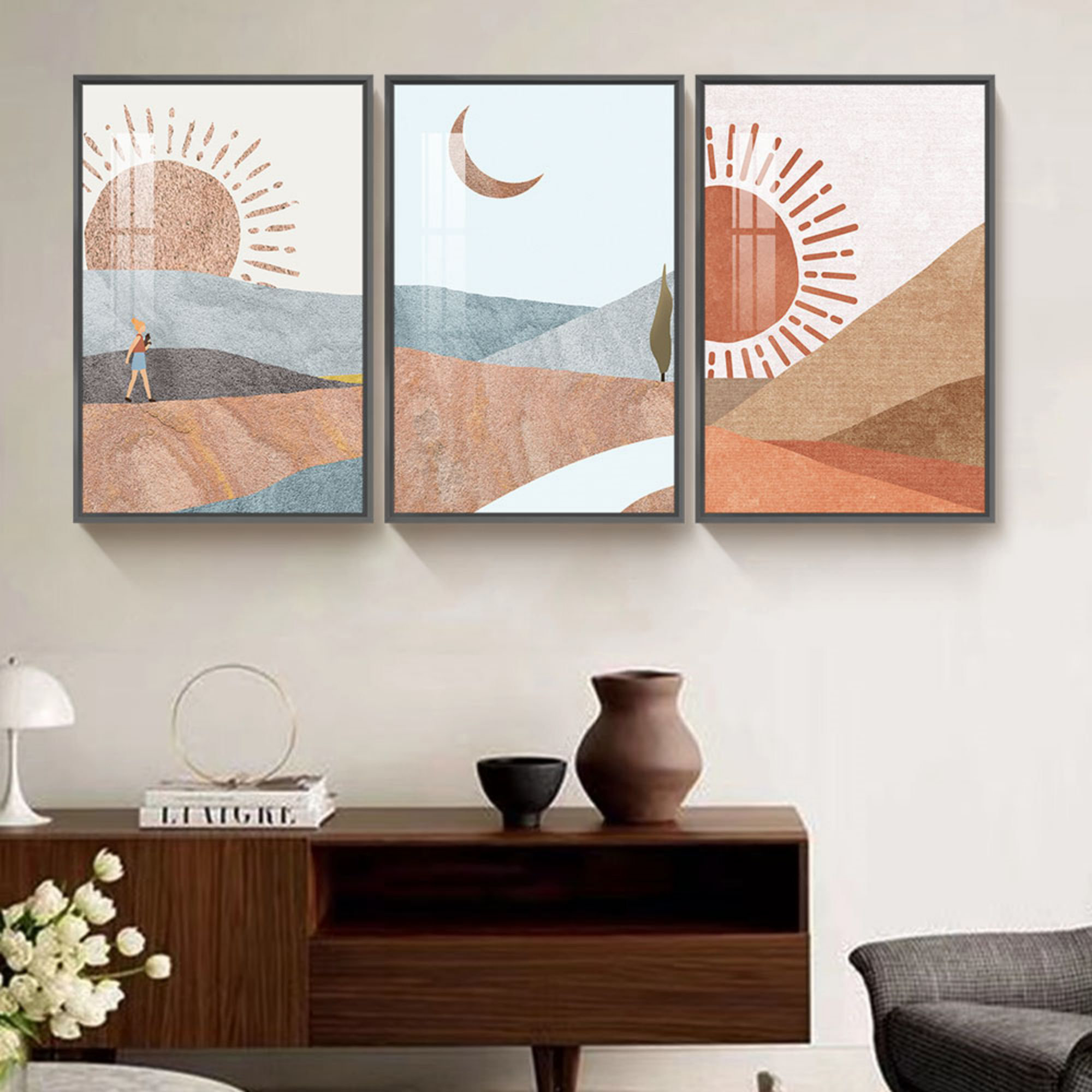 George Oliver Sun and Moon - 3 Piece Picture Frame Painting Set on ...