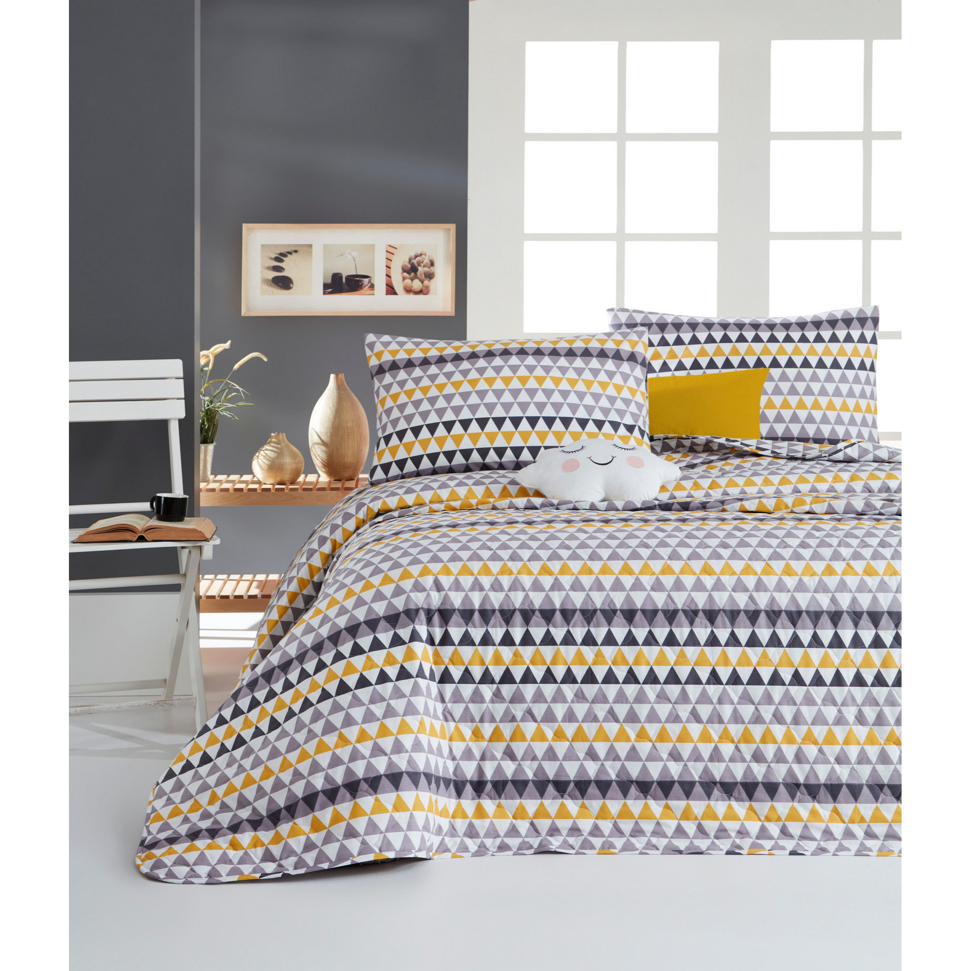 Asir Group INC Kaylan Yellow/Gray/White 100% Cotton 3 Piece Bedspread ...