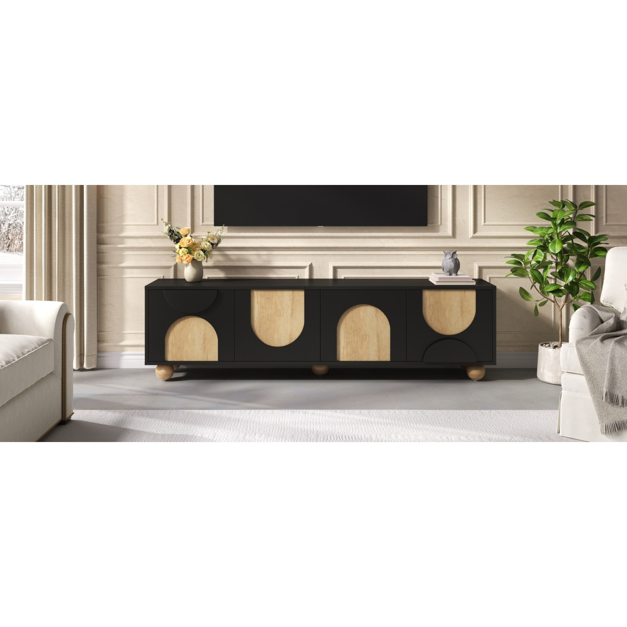 Ophelia & Co. Elegant Cream Media Console With Cable Holes, Mdf ...