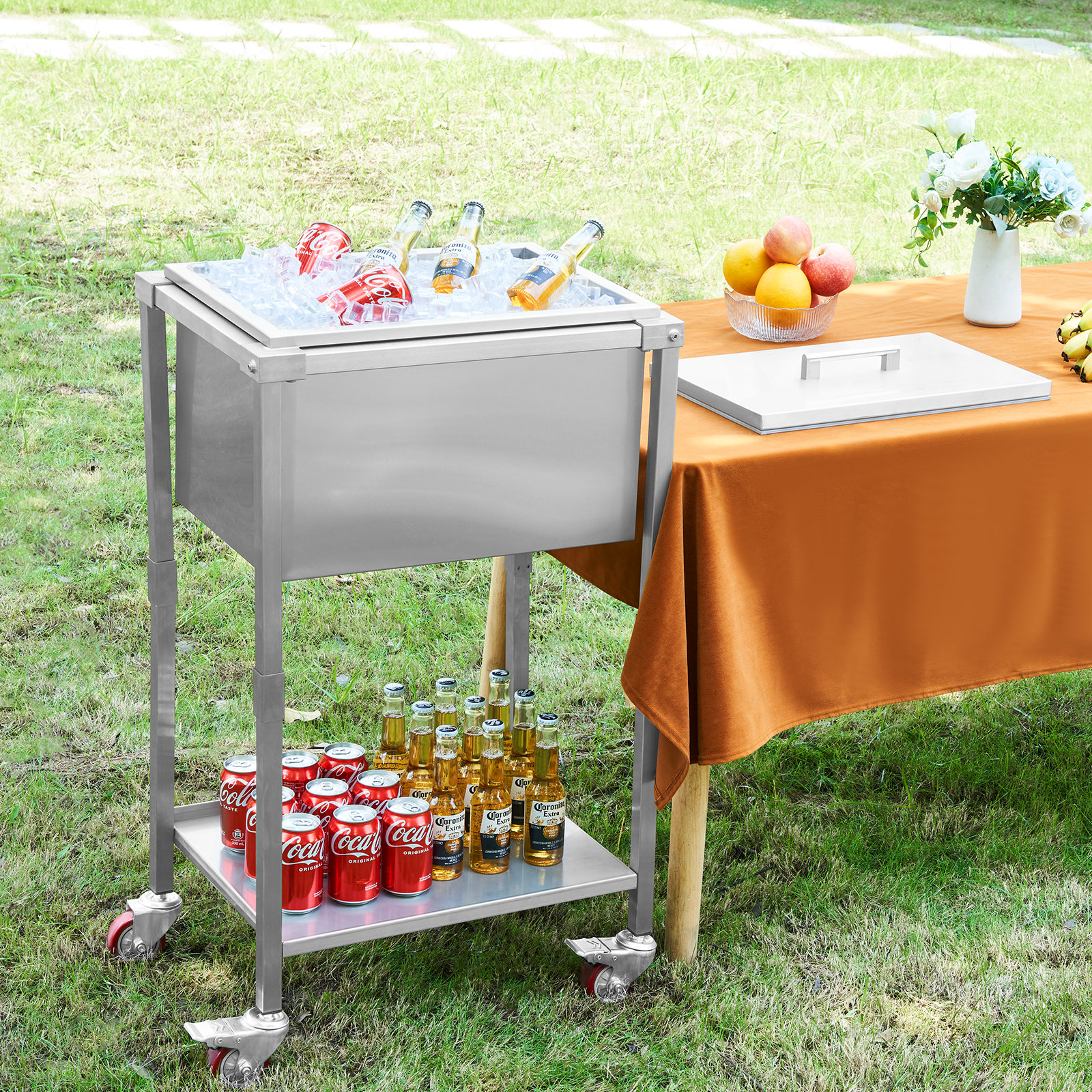 VEVOR 32qt Rolling Ice Chest Cooler Cart Outdoor Stand Up Cooling Bin ...