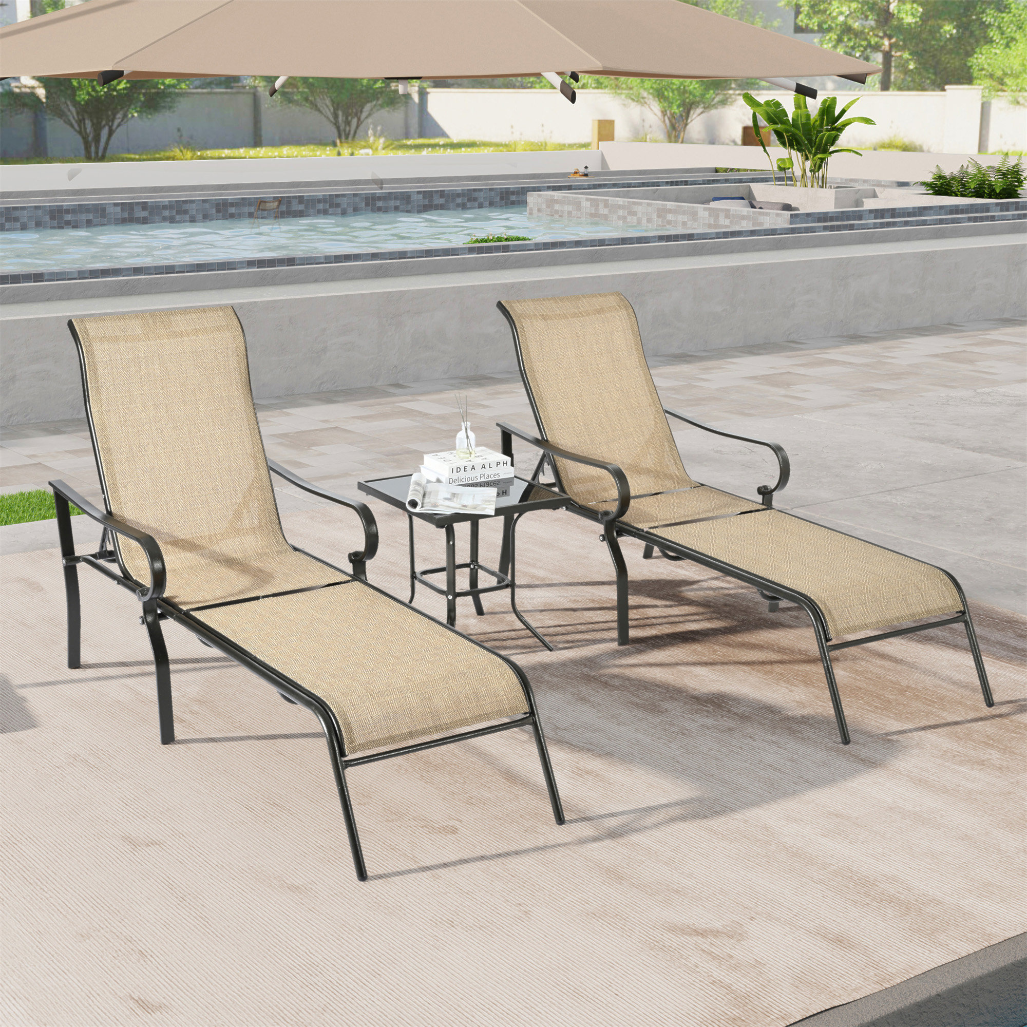 Highland Dunes 3 Pack Patio Lounge Chair, Outdoor Chaise Lounge With 5 ...