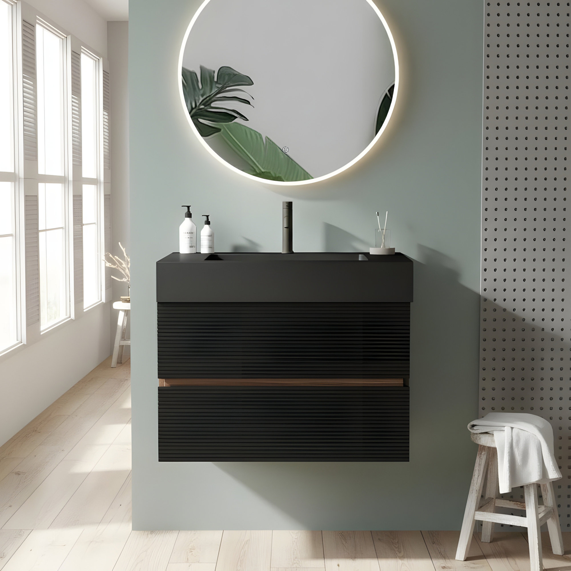 Latitude Run® Wall-mounted floating bathroom vanity with engineered ...