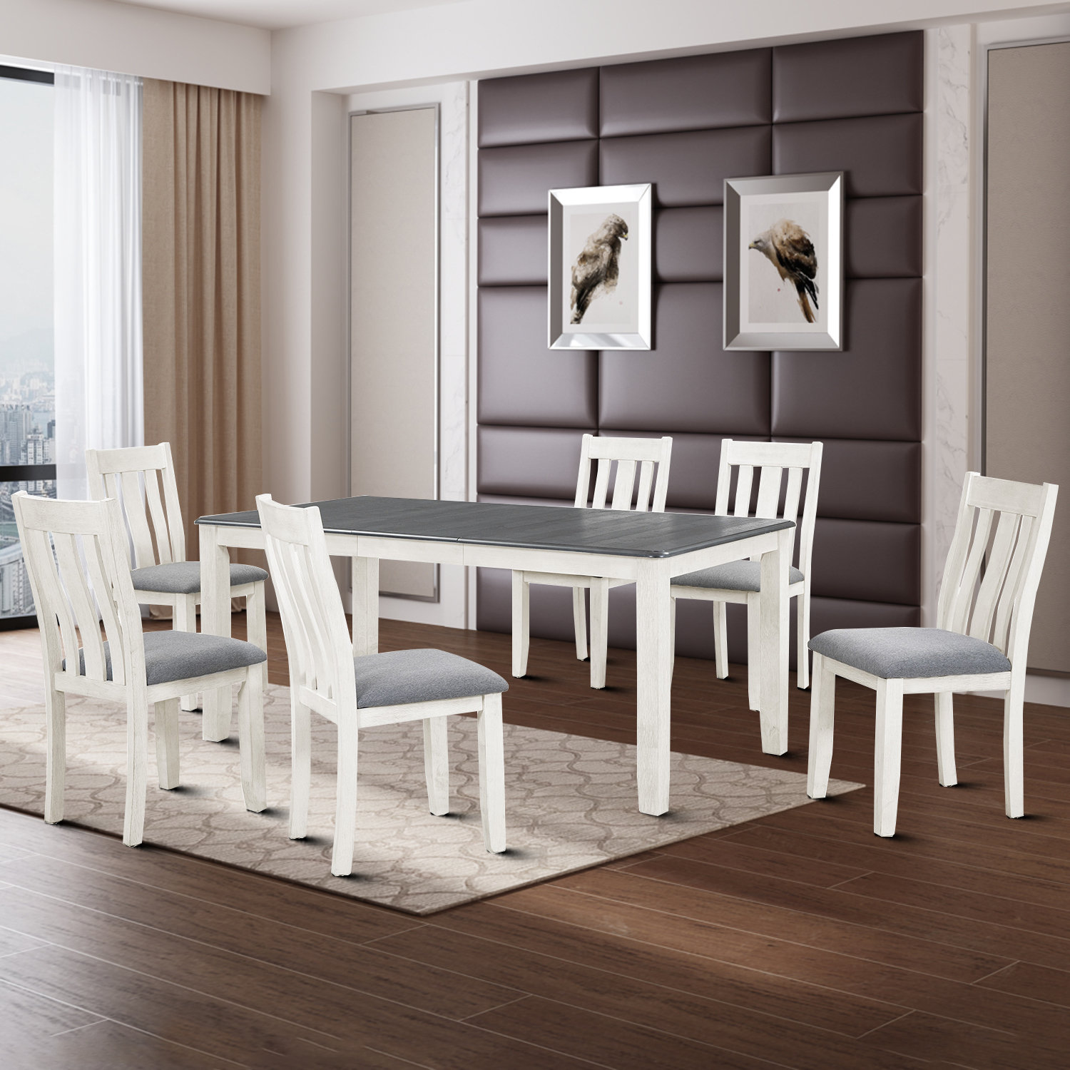 Red Barrel Studio Minimalist Elegant Seven Piece Dining Table Set With ...