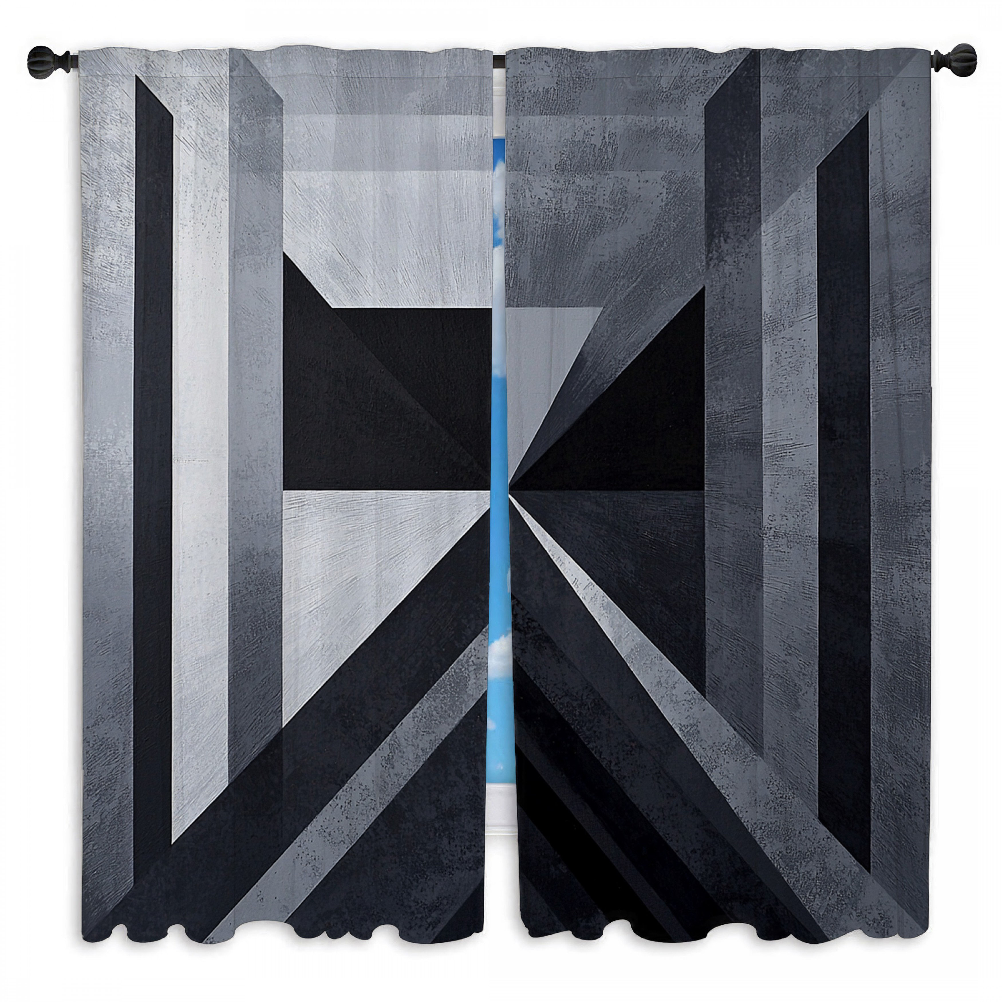 Orren Ellis Grayscale Geometric Window Curtains Abstract Industrial ...