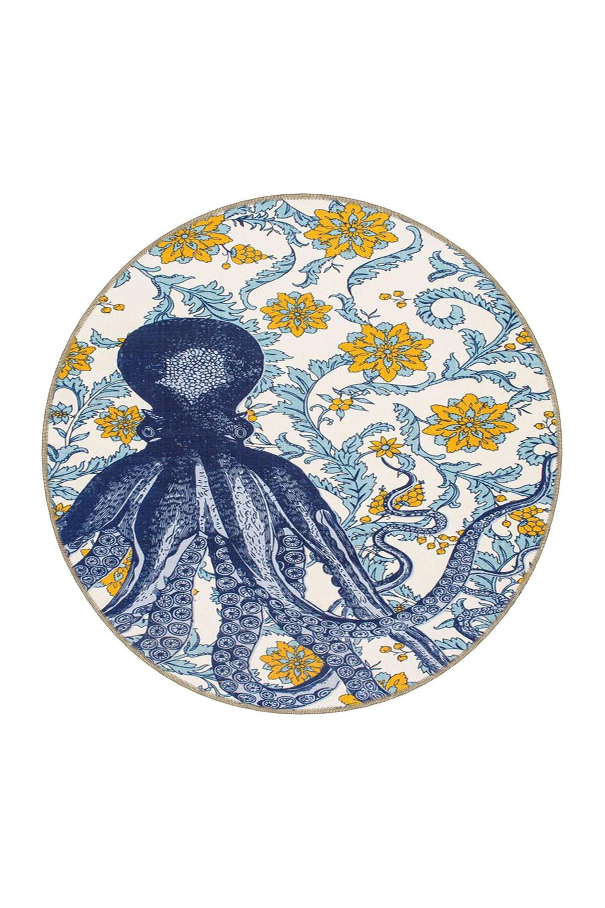 Corrigan Studio® Blue Octopus Patterned Woven Base Washable Rug | Wayfair