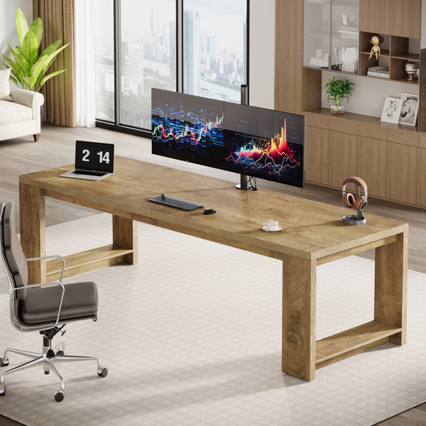Millwood Pines 2 Person Desk, 86.6'' Extra Long Computer Desk | Wayfair