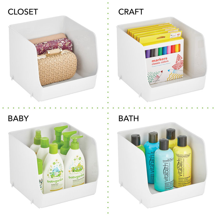 mDesign Plastic Stackable XL Kitchen Food Open Front Storage Bin, 4 ...