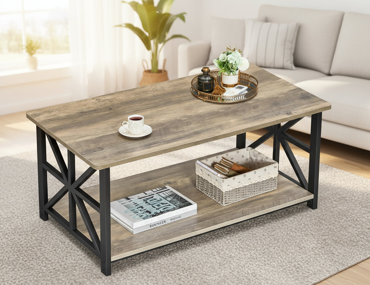 Orren Ellis 39-Inch Gray Washed Farmhouse Style Living Room Coffee ...