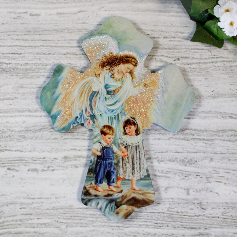 Glow Decor Guardian Angel Wooden Cross | Wayfair