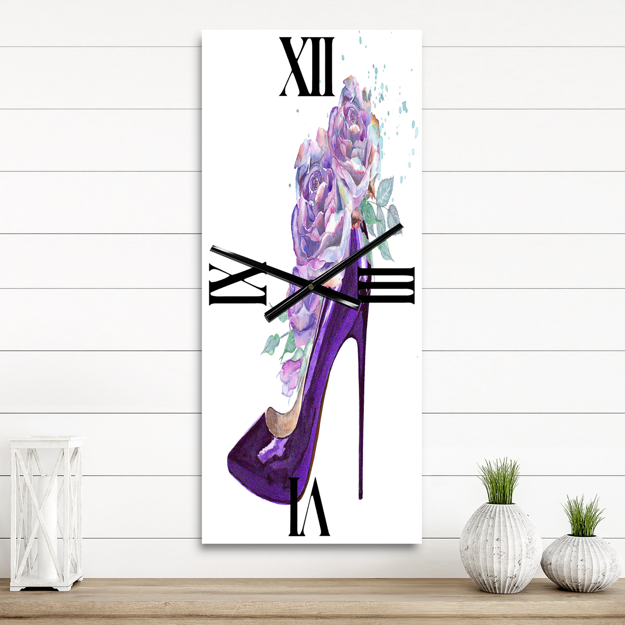 East Urban Home Stiletto Shoe with Violet Roses Wall Clock | Wayfair