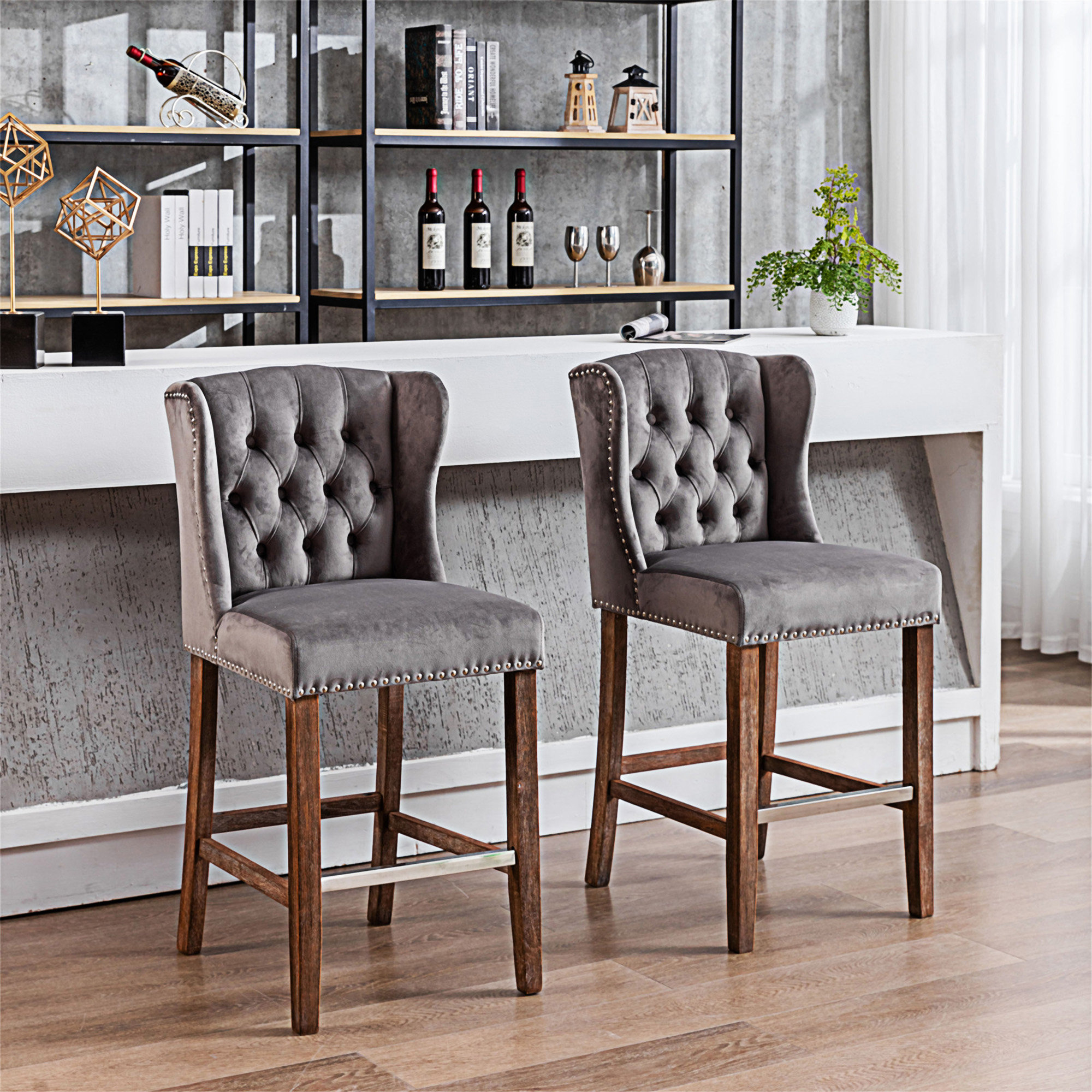 wendeway Modern Upholstered Bar Stools With Comfortable Tufted For Home ...