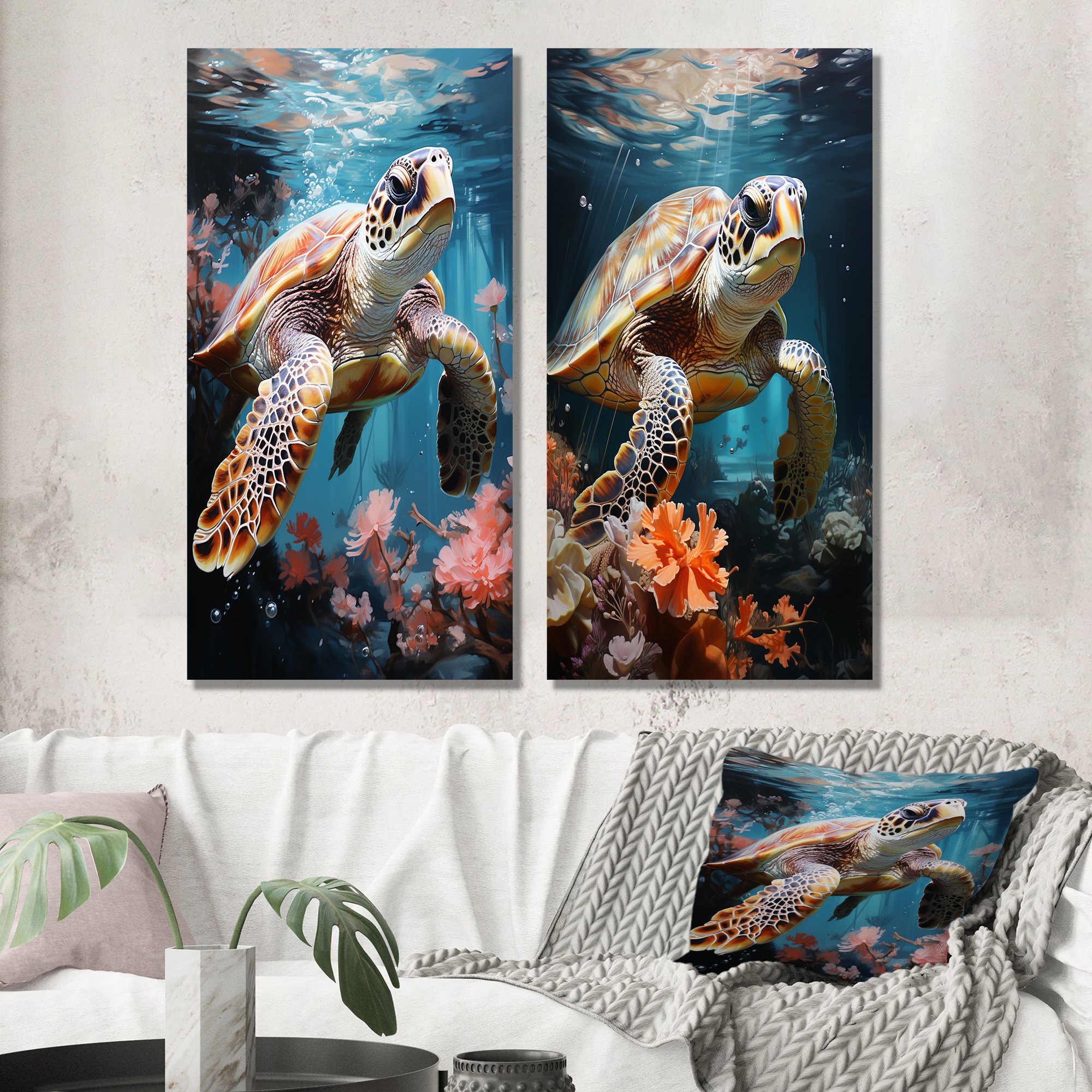 Bay Isle Home™ Playful Sea Turtle - Turtle Wall Art Living Room Set Of ...