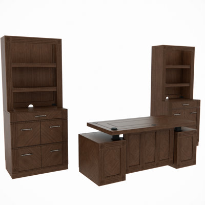 Hokku Designs Junus Sit-Stand Storage Desk with Two File Drawer ...