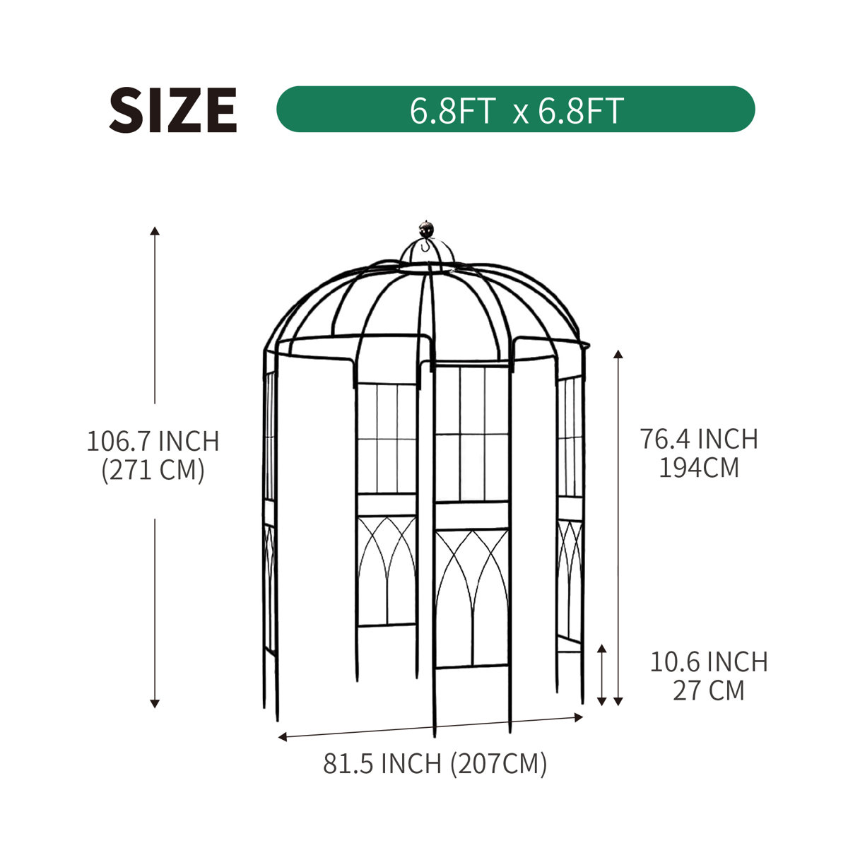 Scendor 9ft High X 6.8ft Wide Garden Arch Arbor French Style Birdcage ...