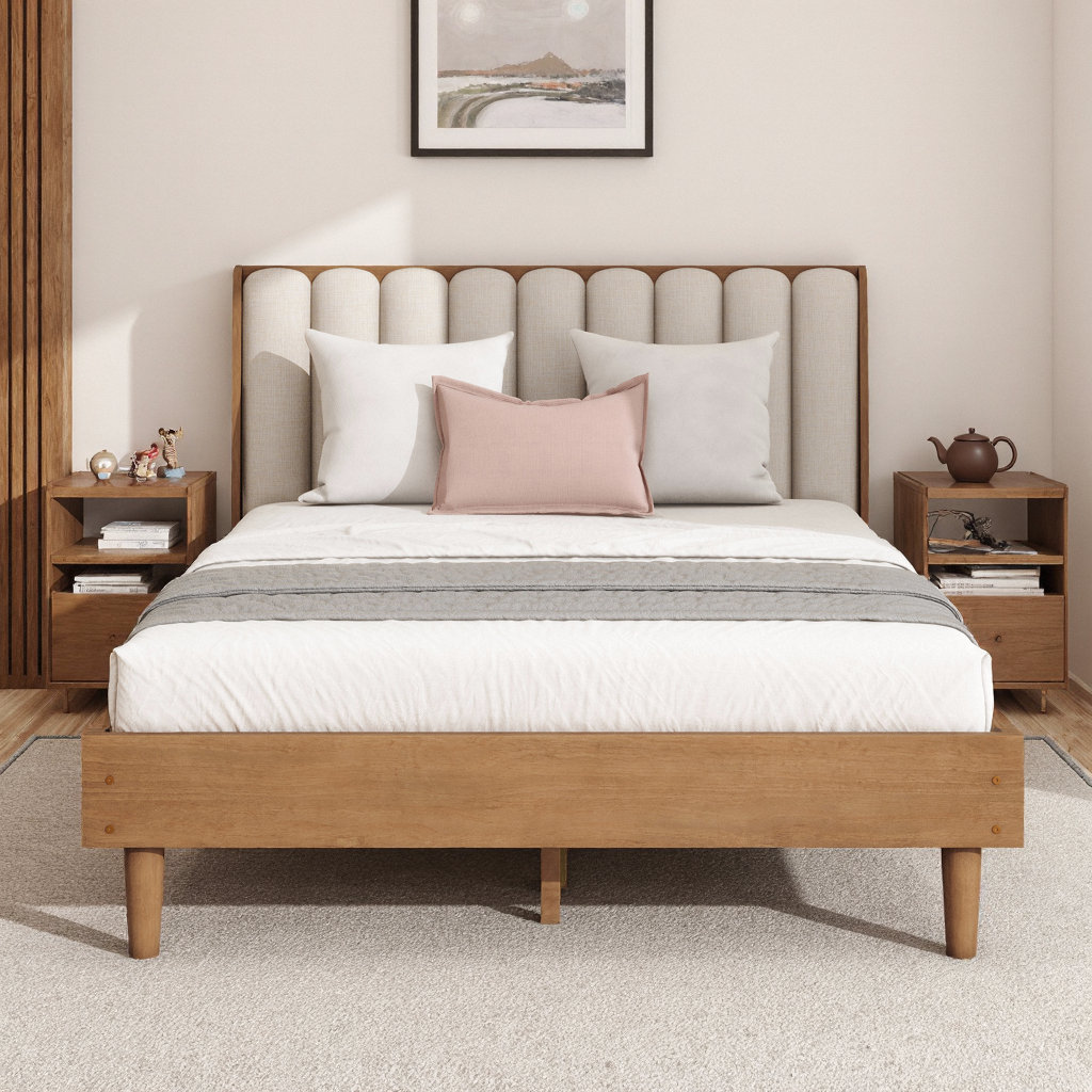 Latitude Run® King Size Wood Bed with Piano Key Style Upholstered ...
