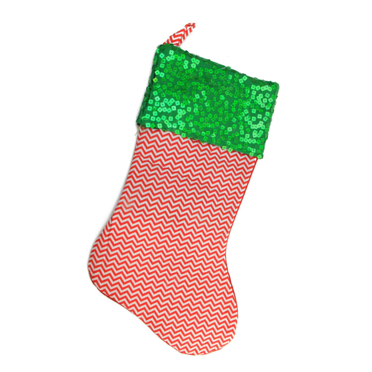Northlight Seasonal 19" Red and Green Chevron Sequin Christmas Stocking ...