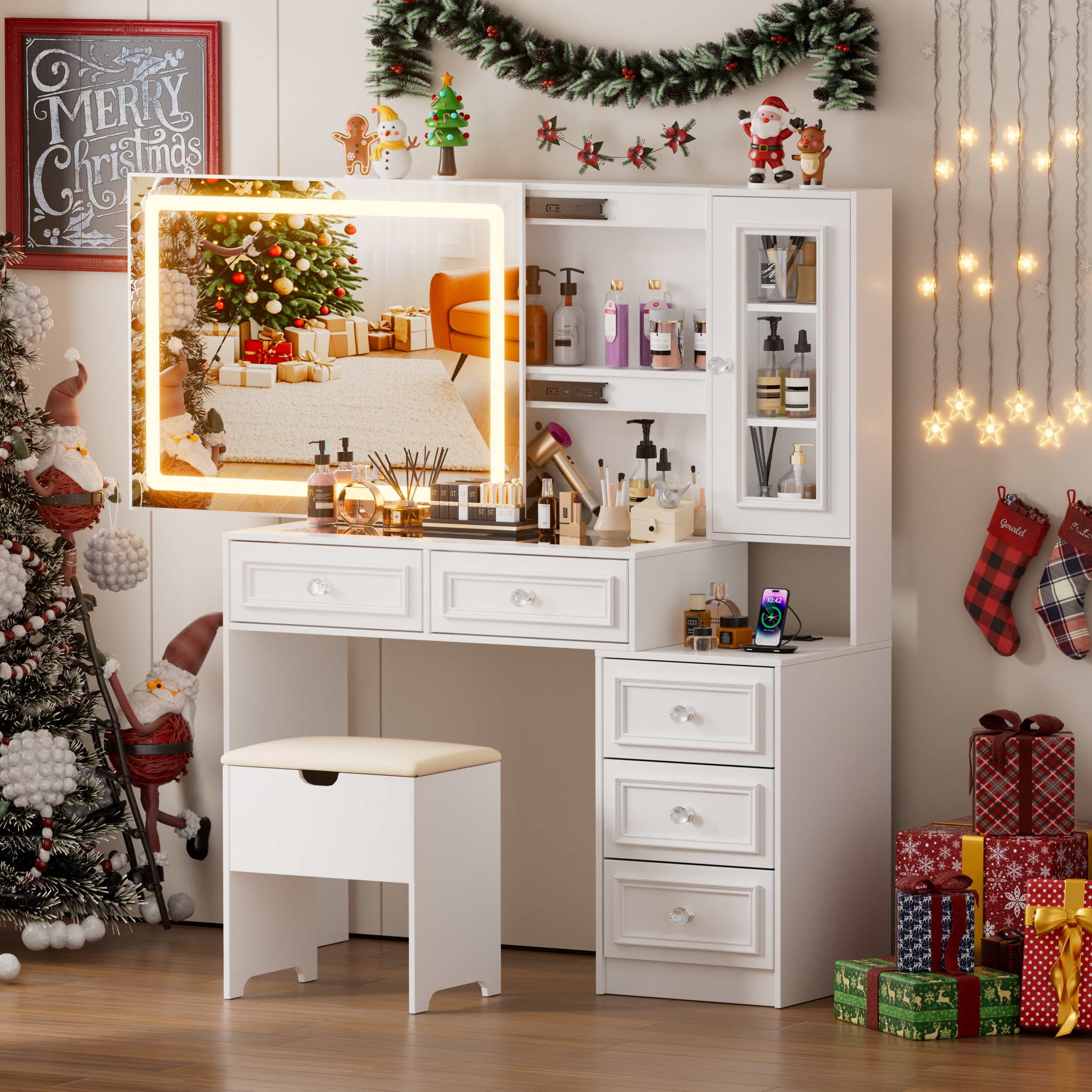 lighted makeup vanity set