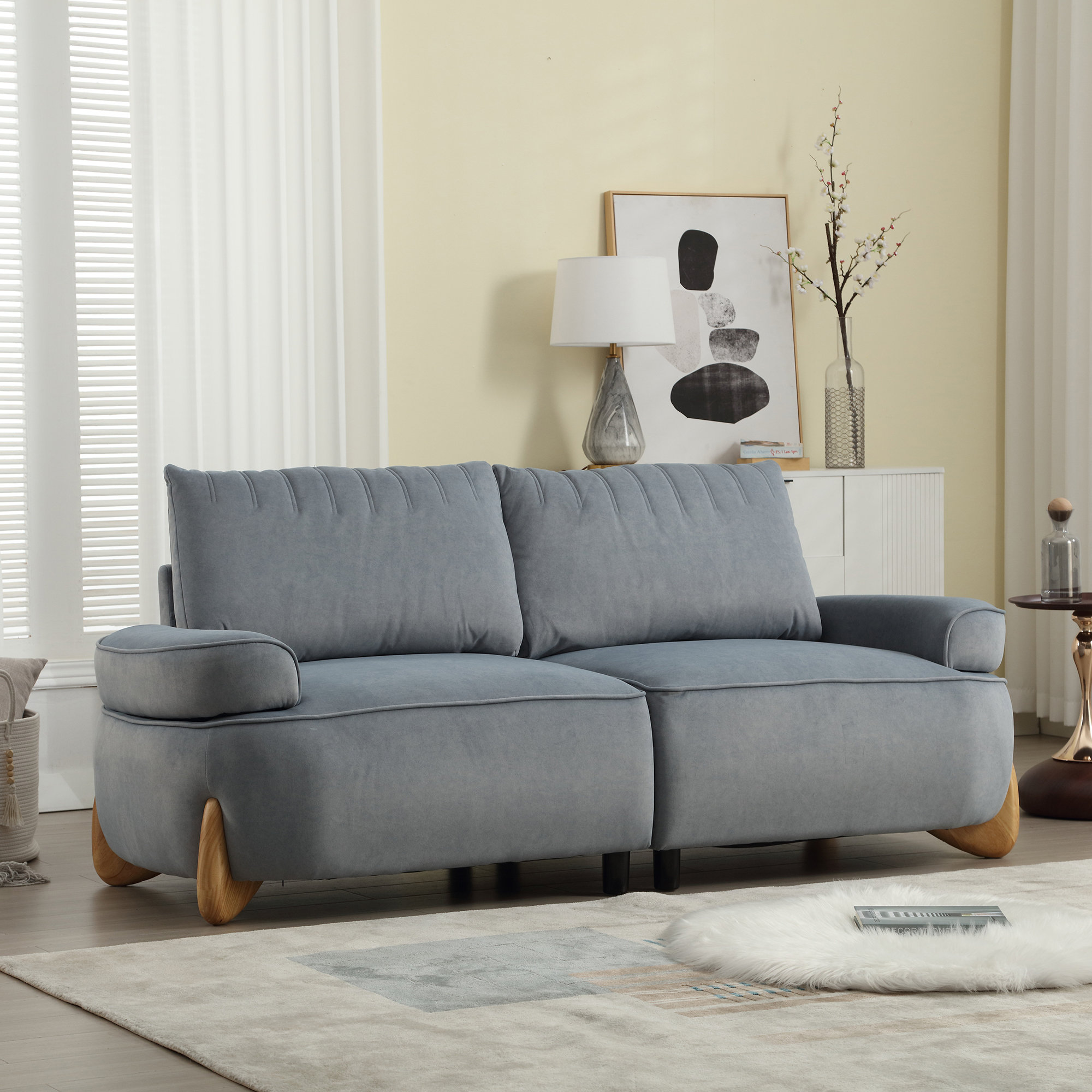 Wrought Studio™ 82'' Wide Modern Short Plush Fabric Curved Armrest Sofa ...