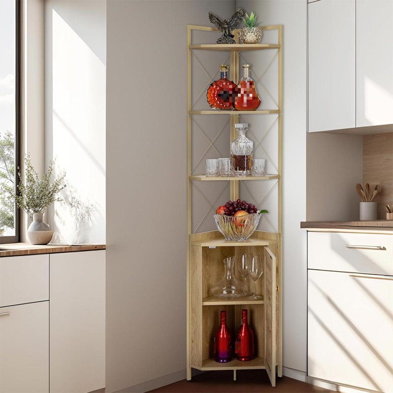 Bayou Breeze Corner Shelf With Cabinet, 71 Inches Multipurpose Corner ...