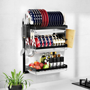 BY Family 3-Tier Wall Mounted Dish Drainer Rack With Utensil Organizer ...